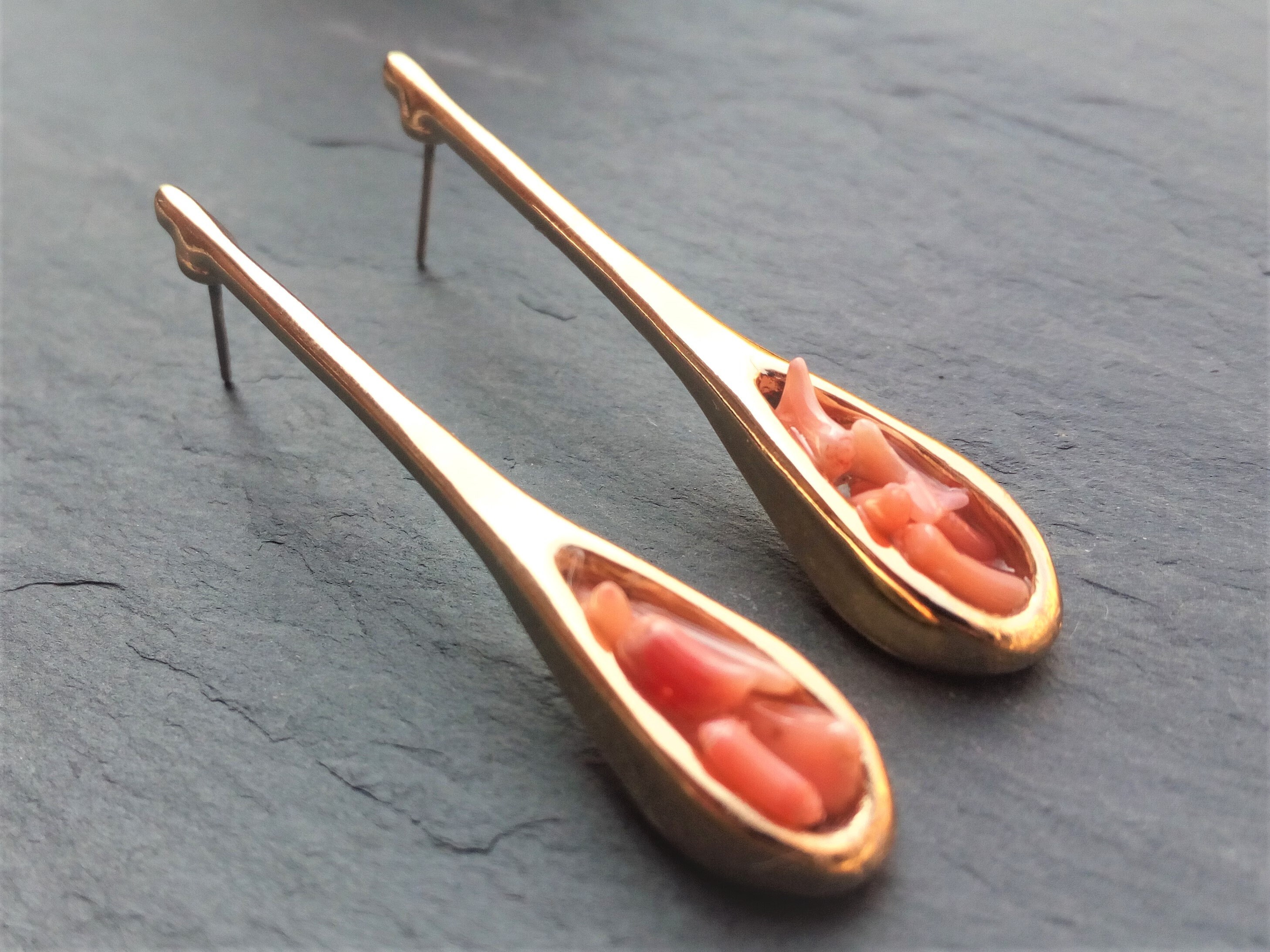 Long Earrings Plug Gold-plated With Knot Coral - Etsy Singapore