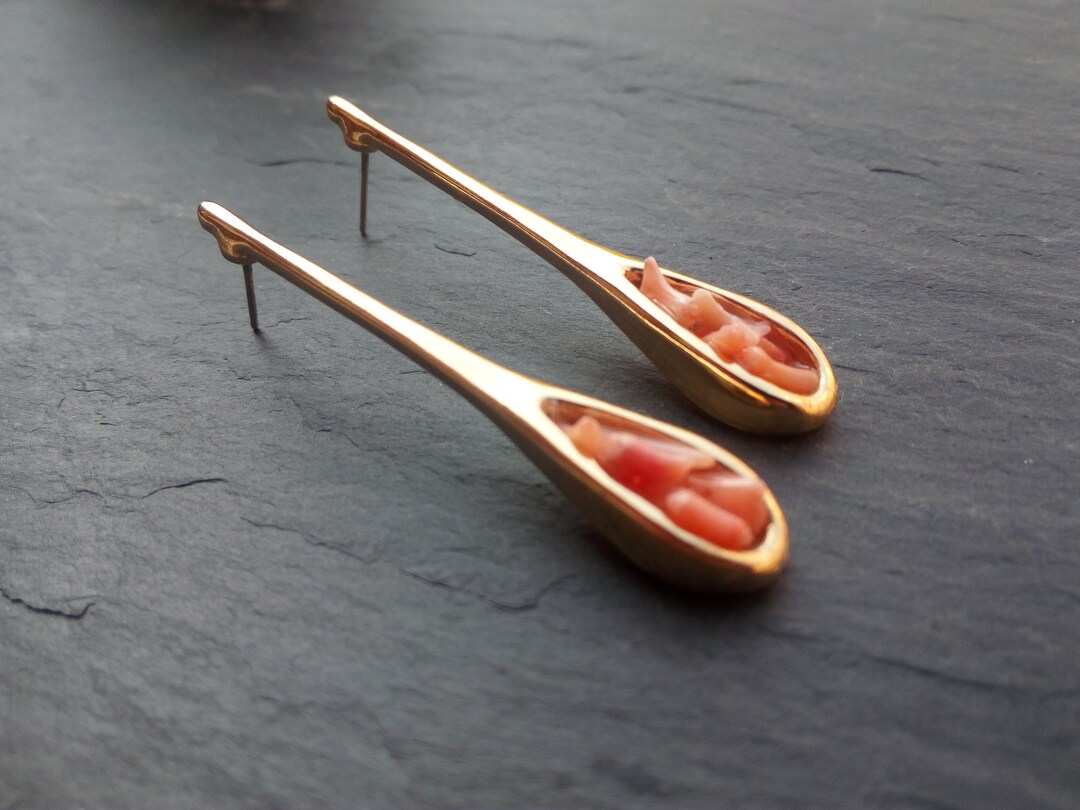 Long Earrings Plug Gold-plated With Knot Coral - Etsy Singapore