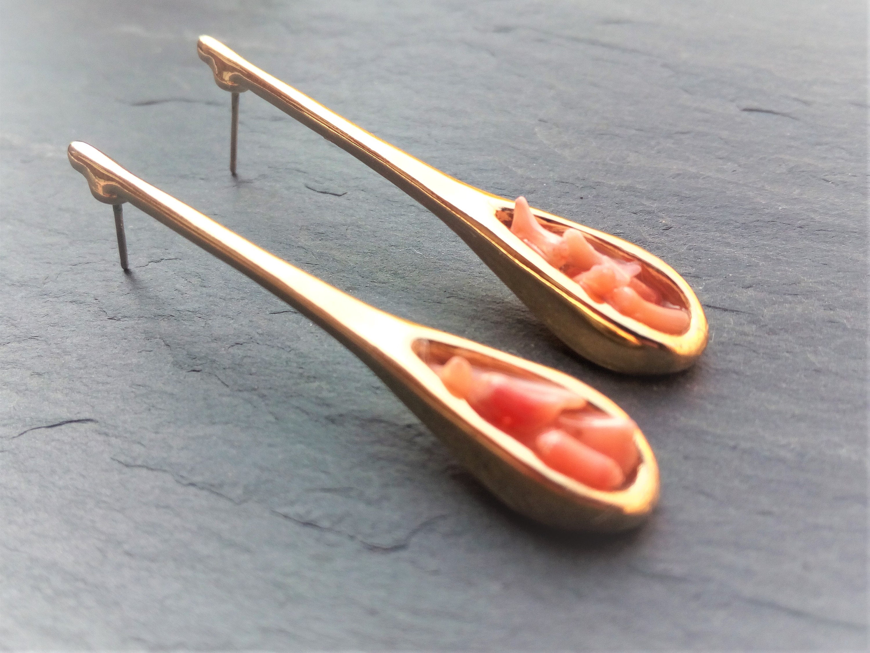 Long Earrings Plug Gold-plated With Knot Coral - Etsy Singapore