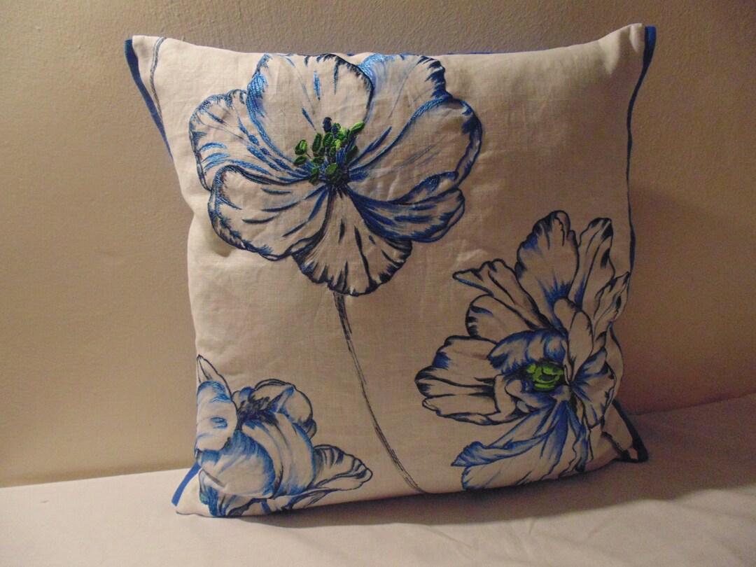 Designers Guild Fabric 100% Linen Embroidery Montsuki Cobalt Cushion ...
