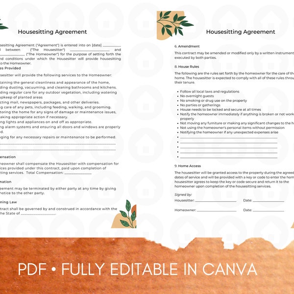 House Sitter Contract Template - Etsy Singapore