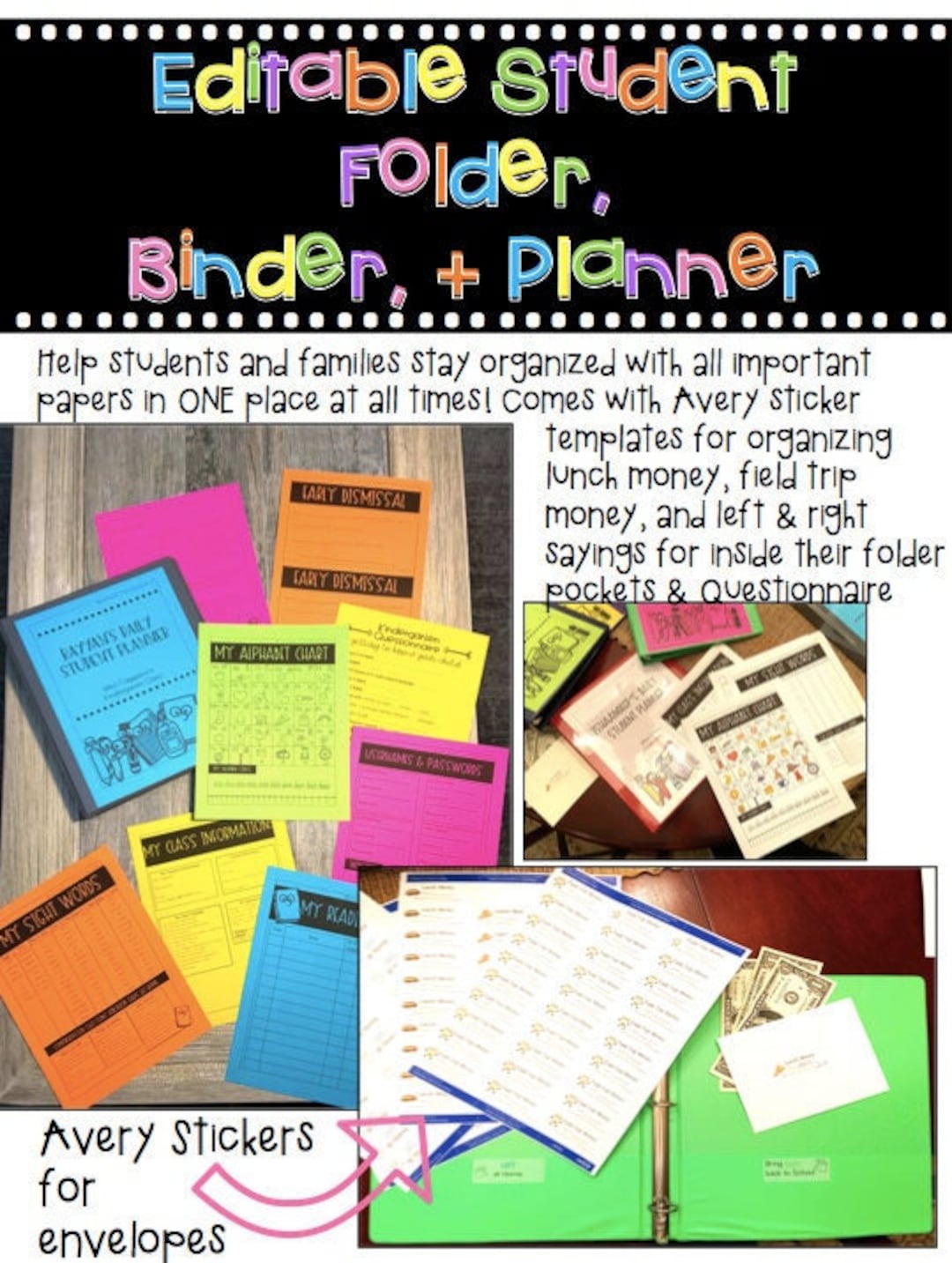 Editable Student Folder/binder/organization Home/school Connection - Etsy