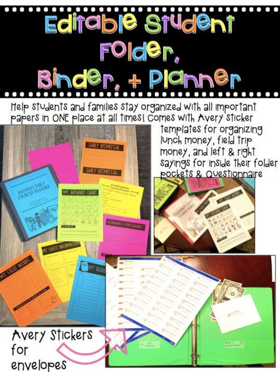 Editable Student Folder/binder/organization Home/school - Etsy