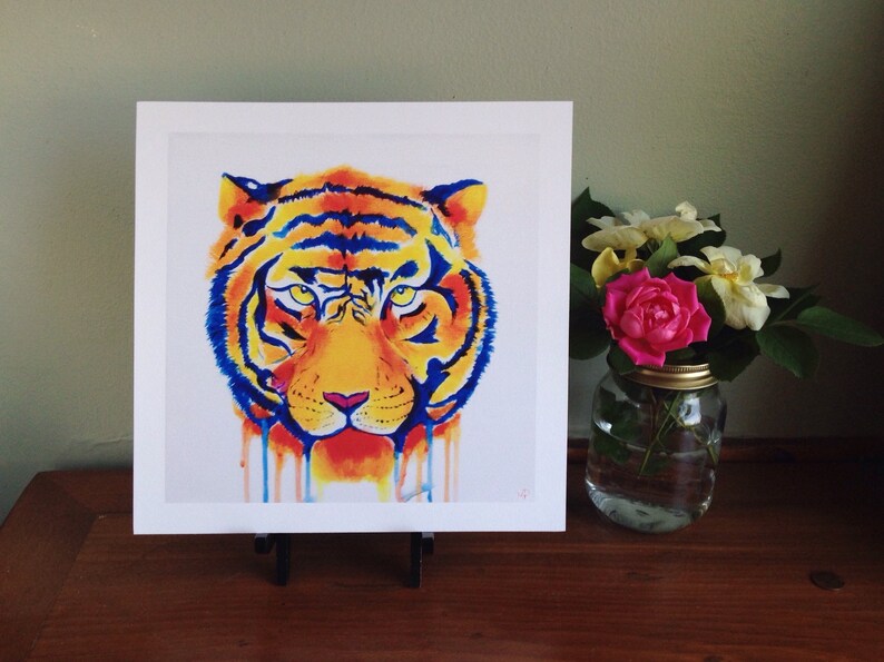 Colorful Tiger Art Print, Tiger Drip Painting, Jungle Decor Theme ...