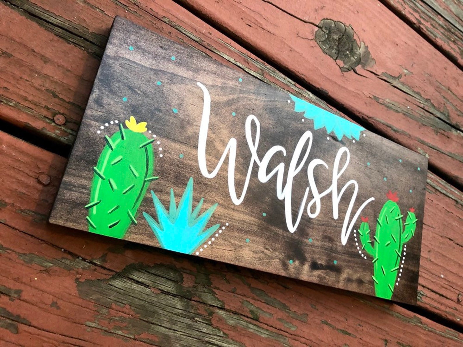 Cactus Name Sign Hand Painted Wood Sign Baby Room Sign With - Etsy