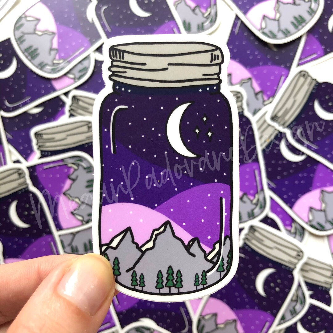 Forest Night Sky Galaxy Moon Stars Mountains Nature Mason Jar Sticker ...