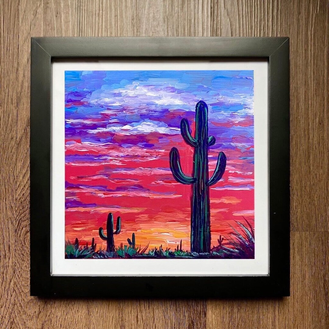 Colorful Sky Desert Cactus Sunset Painting Framed Art Print - Etsy