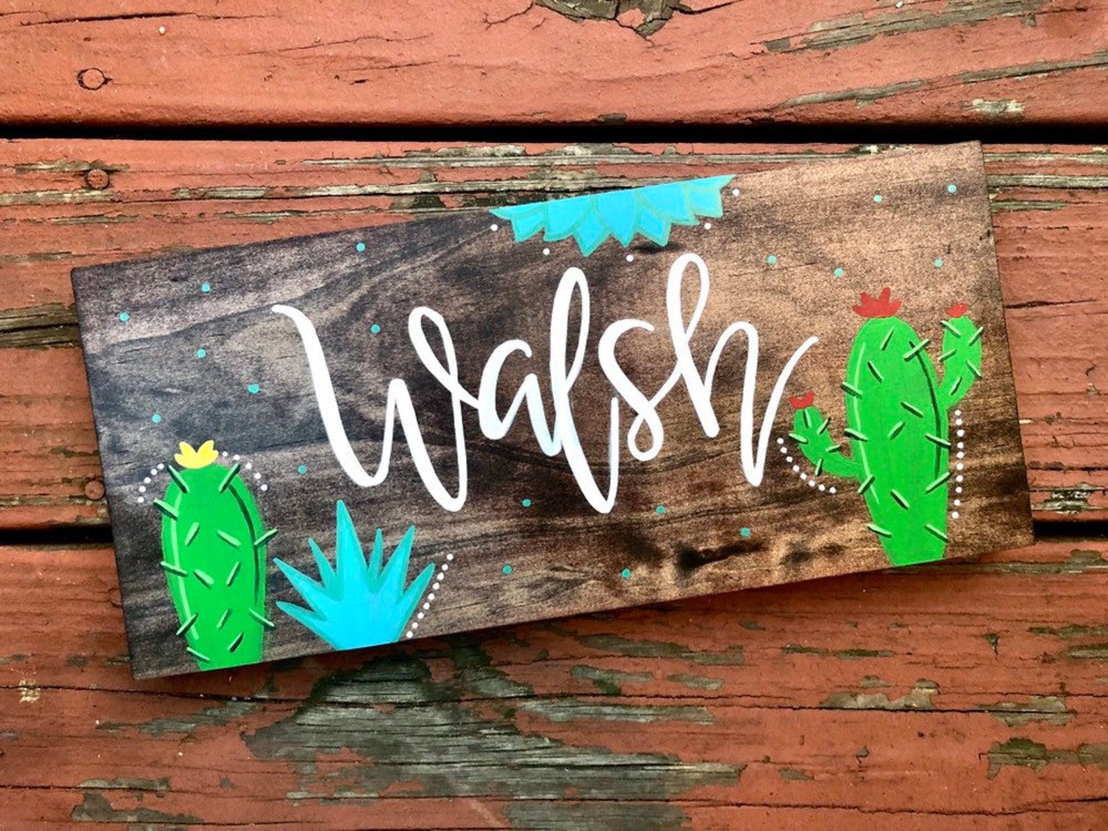 Cactus Name Sign Hand Painted Wood Sign Baby Room Sign With - Etsy