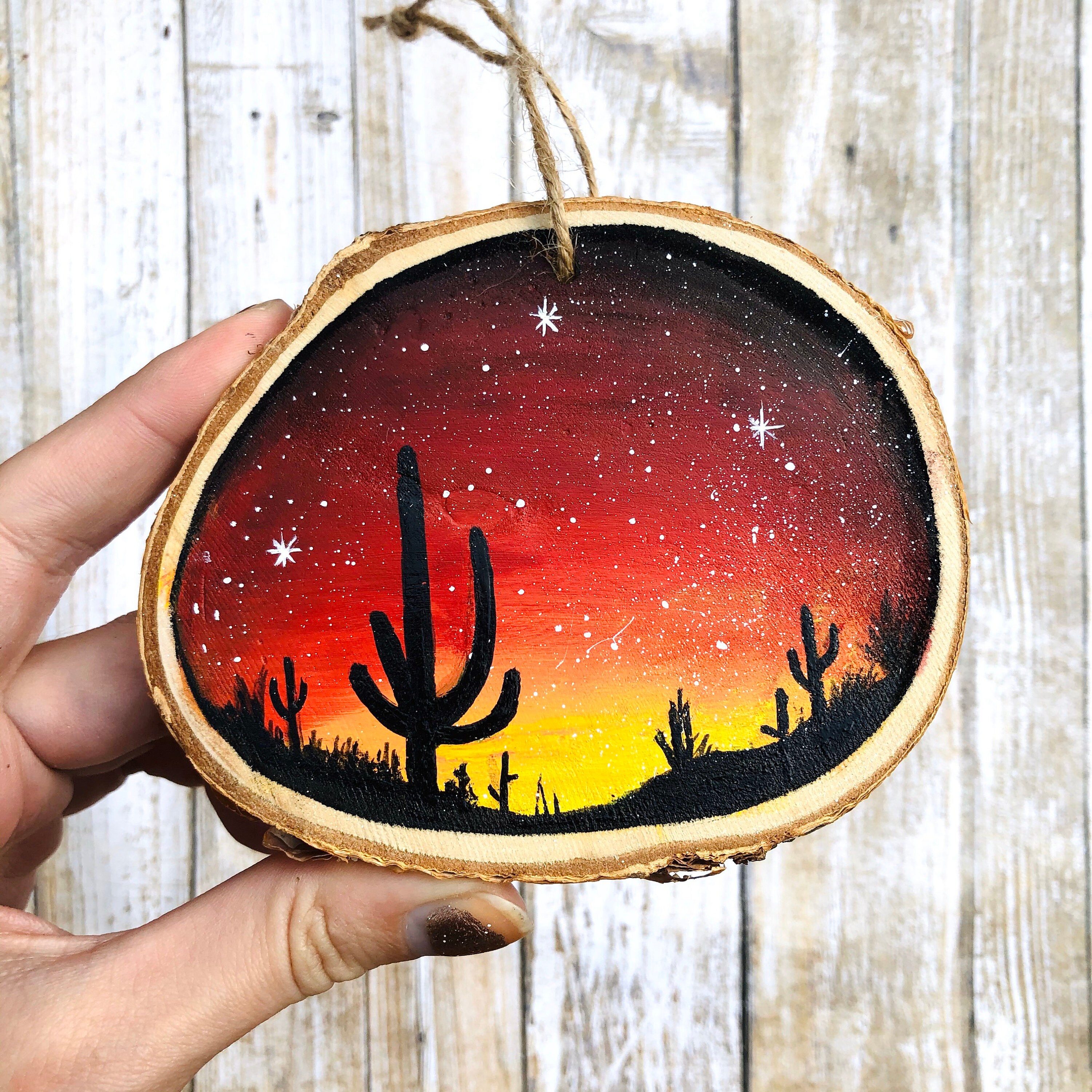 Cactus Desert Wood Slice Rustic Christmas Ornament 2019 Red | Etsy
