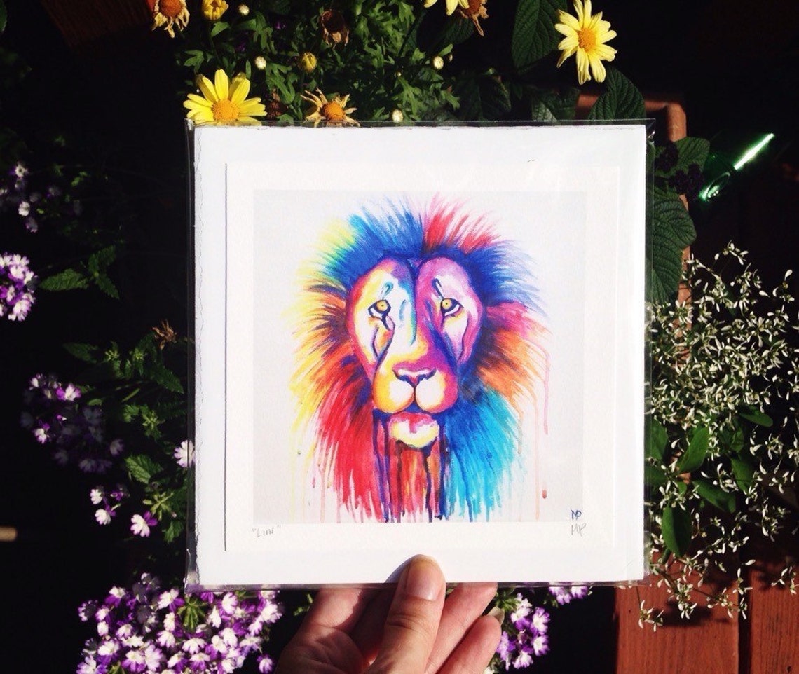 Colorful Lion Drip Painting Art Print Nursery Room Decor - Etsy