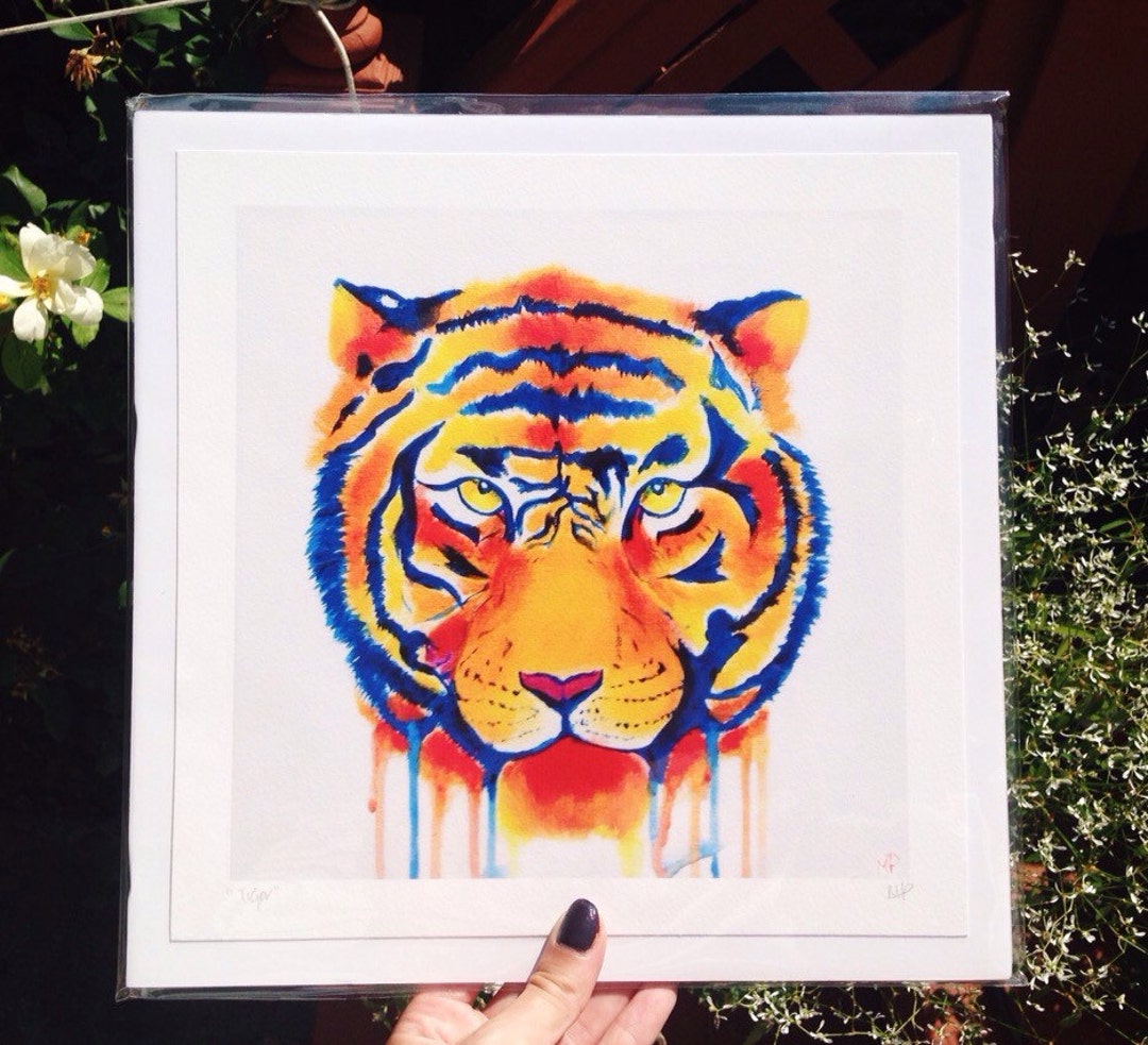 Colorful Tiger Art Print, Tiger Drip Painting, Jungle Decor Theme ...