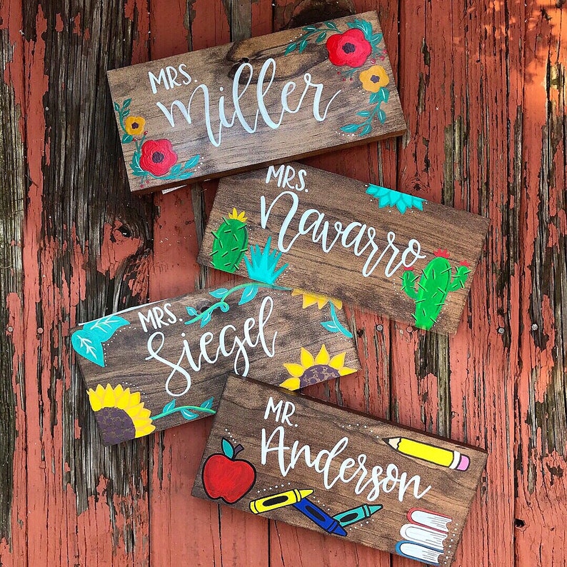 Teacher Sign Personalized With Flowers Custom Teacher Sign - Etsy