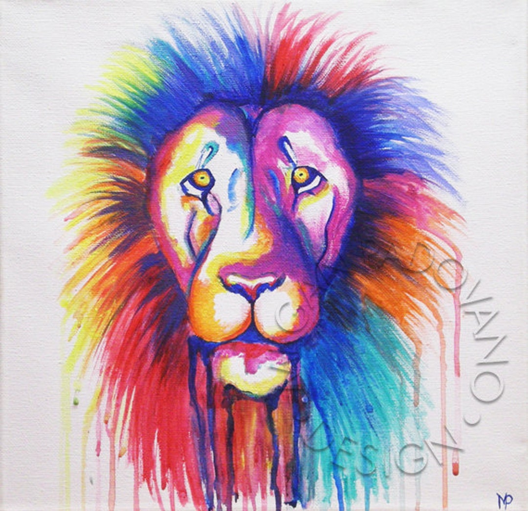 Lion Art Drip Painting Rainbow Multicolor Nursery Wall Art Home Decor ...