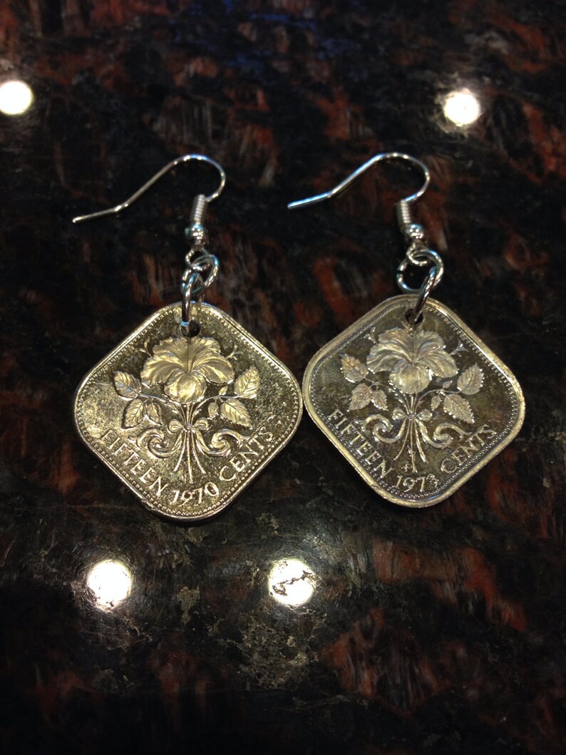 Bahamas 15 Cents Coin Earrings Beautiful - Etsy