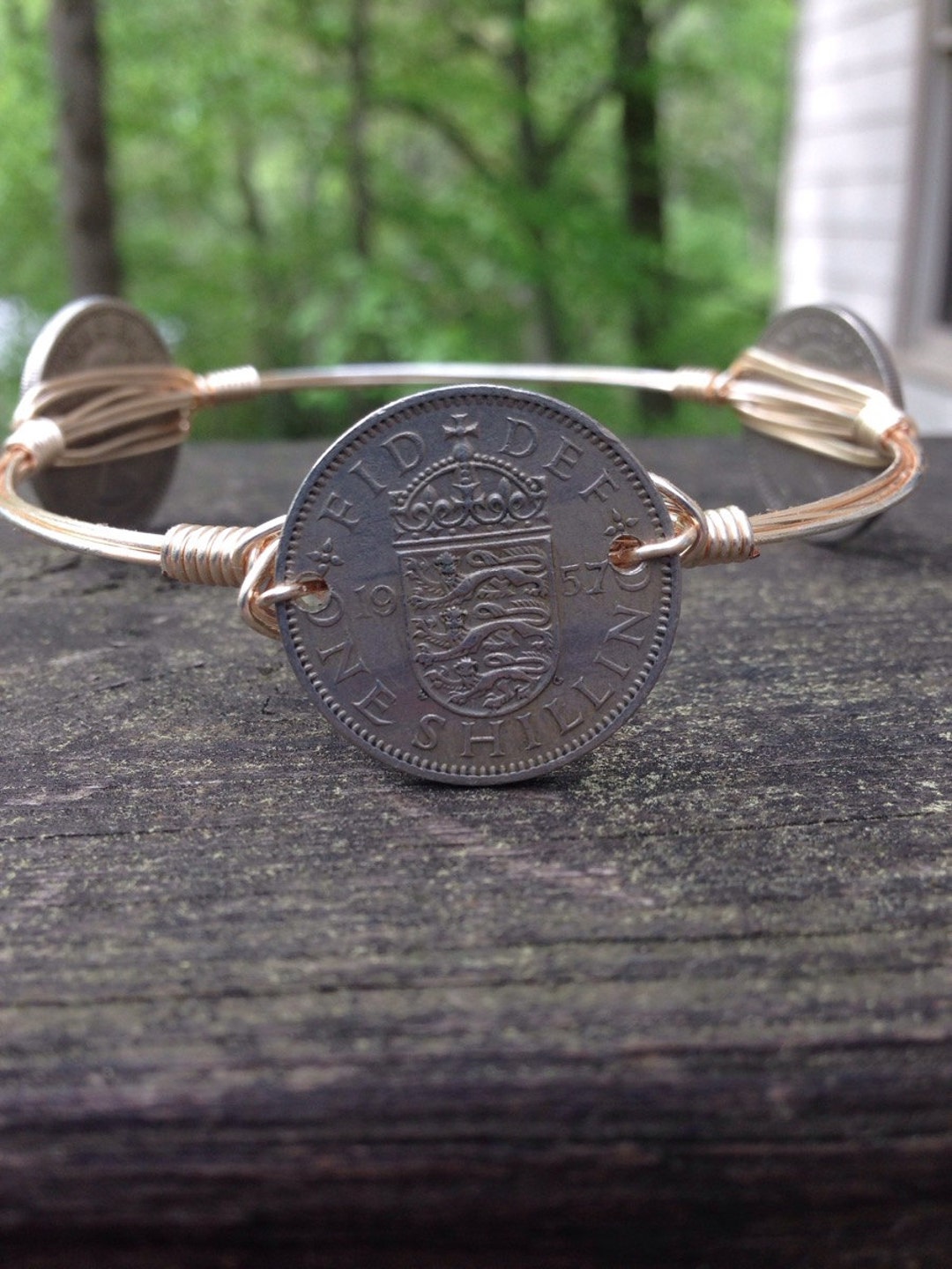 British 1 Shilling Crest Bourbons and Boweties Style Wire Bangle ...