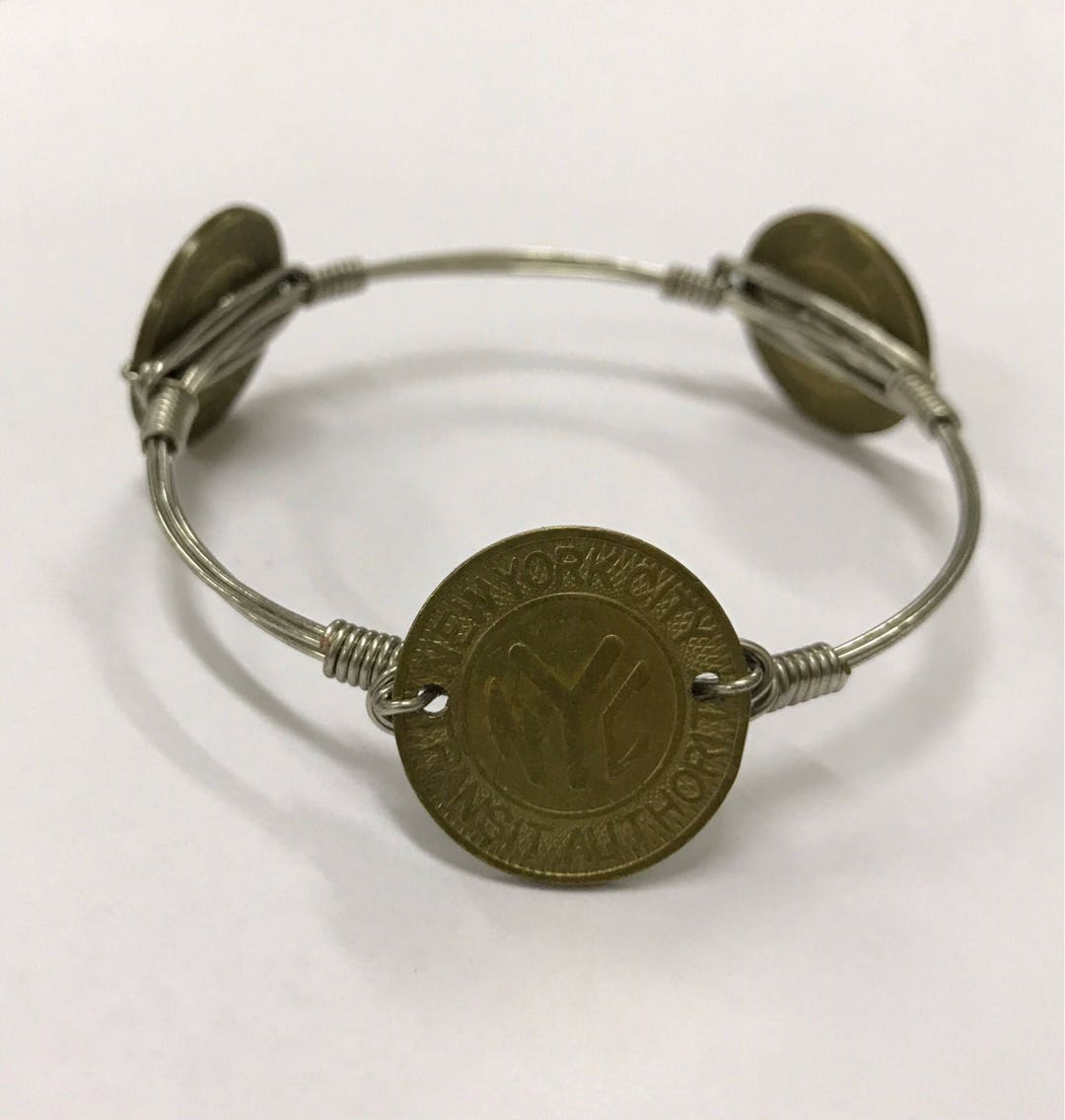 New York City Subway Tokens Wire Wrapped Bangle Bracelet Type 2. - Etsy