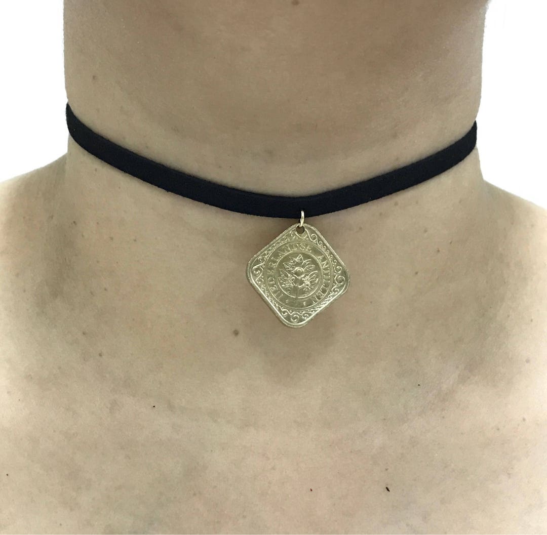 Black Velvet Choker With Netherlands Antilles Flower Coin - Etsy New ...