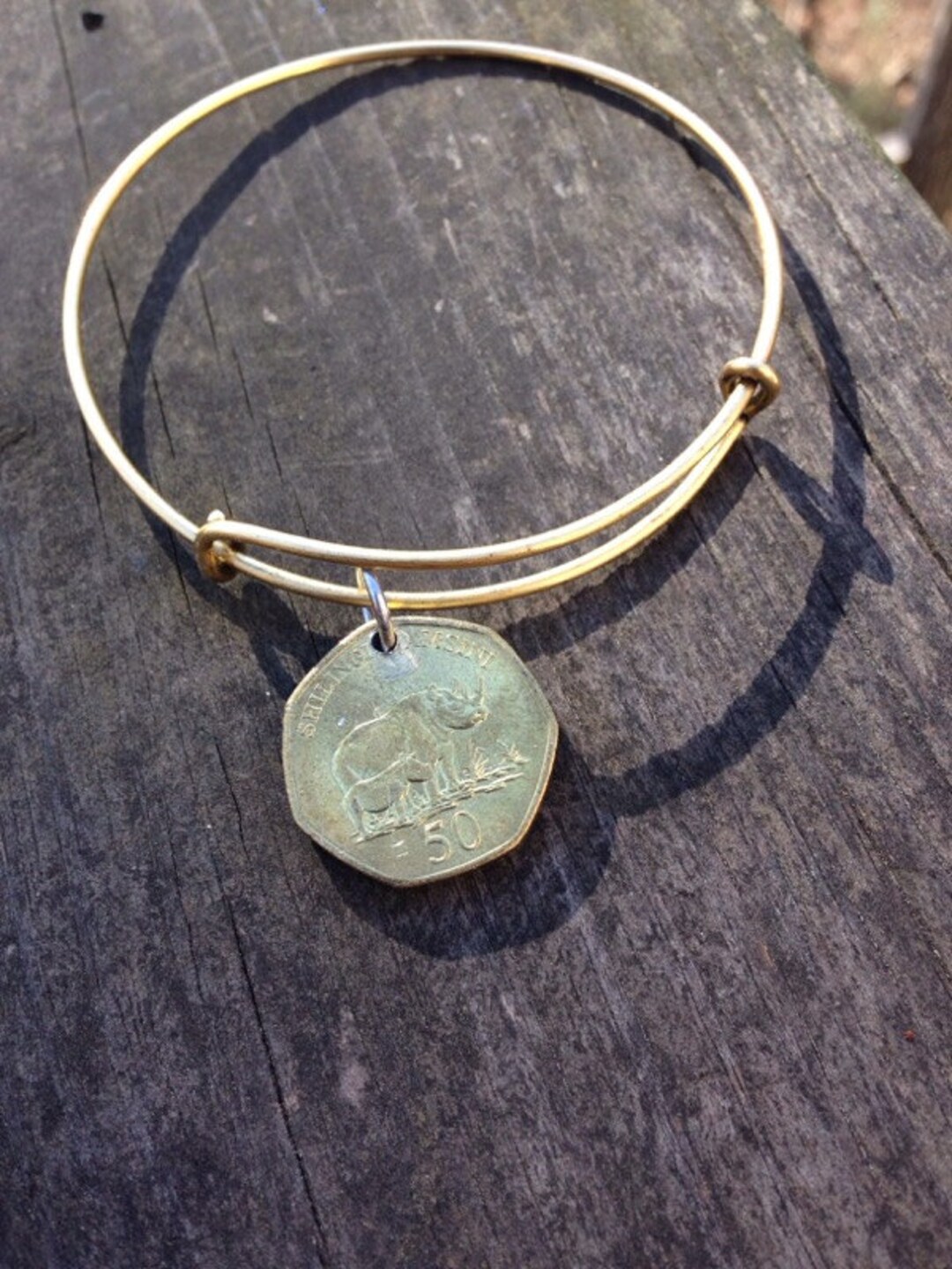 Tanzania 50 Shillings Expandable Wire Bangle Bracelet Featuring Rhinos ...