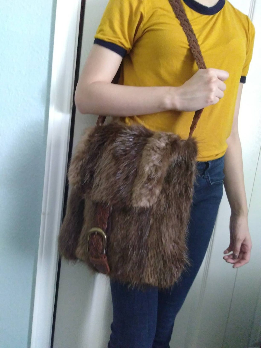 Handmade Reclaimed Beaver Fur Tote Bag With Leather Strap - Made in USA ...