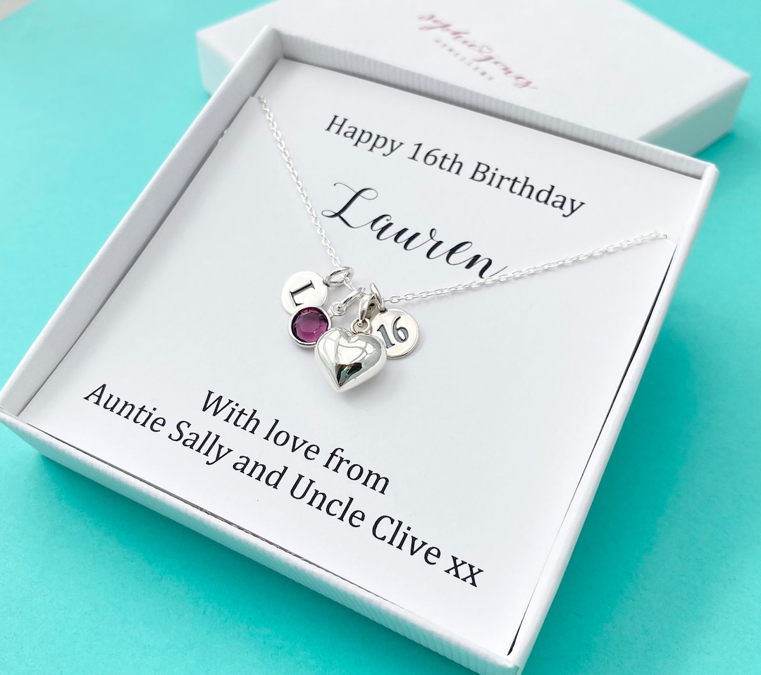 Personalised 16th Birthday Sterling Silver Heart Necklace - 16th Gift ...
