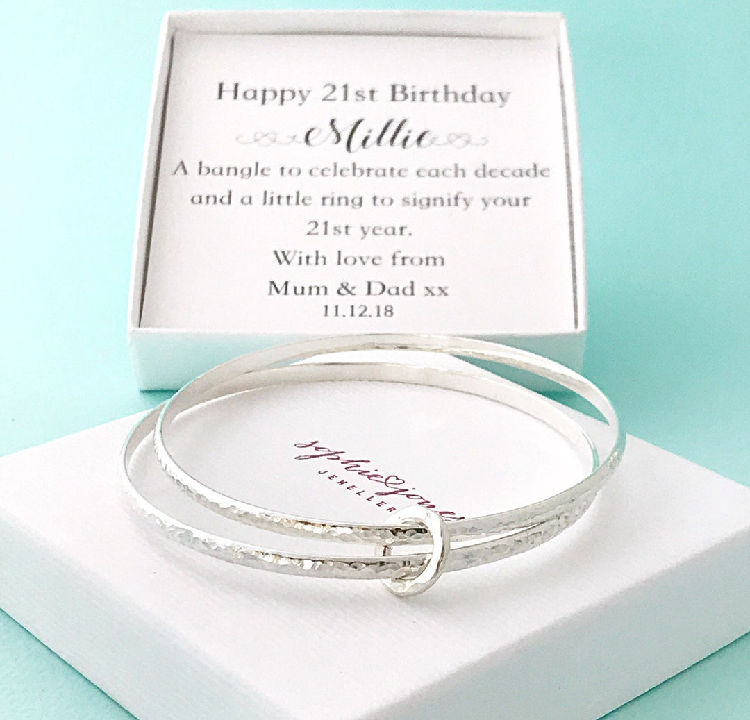 21st Birthday Bangle 21st Gift Silver Bangle Double Silver Bangle ...