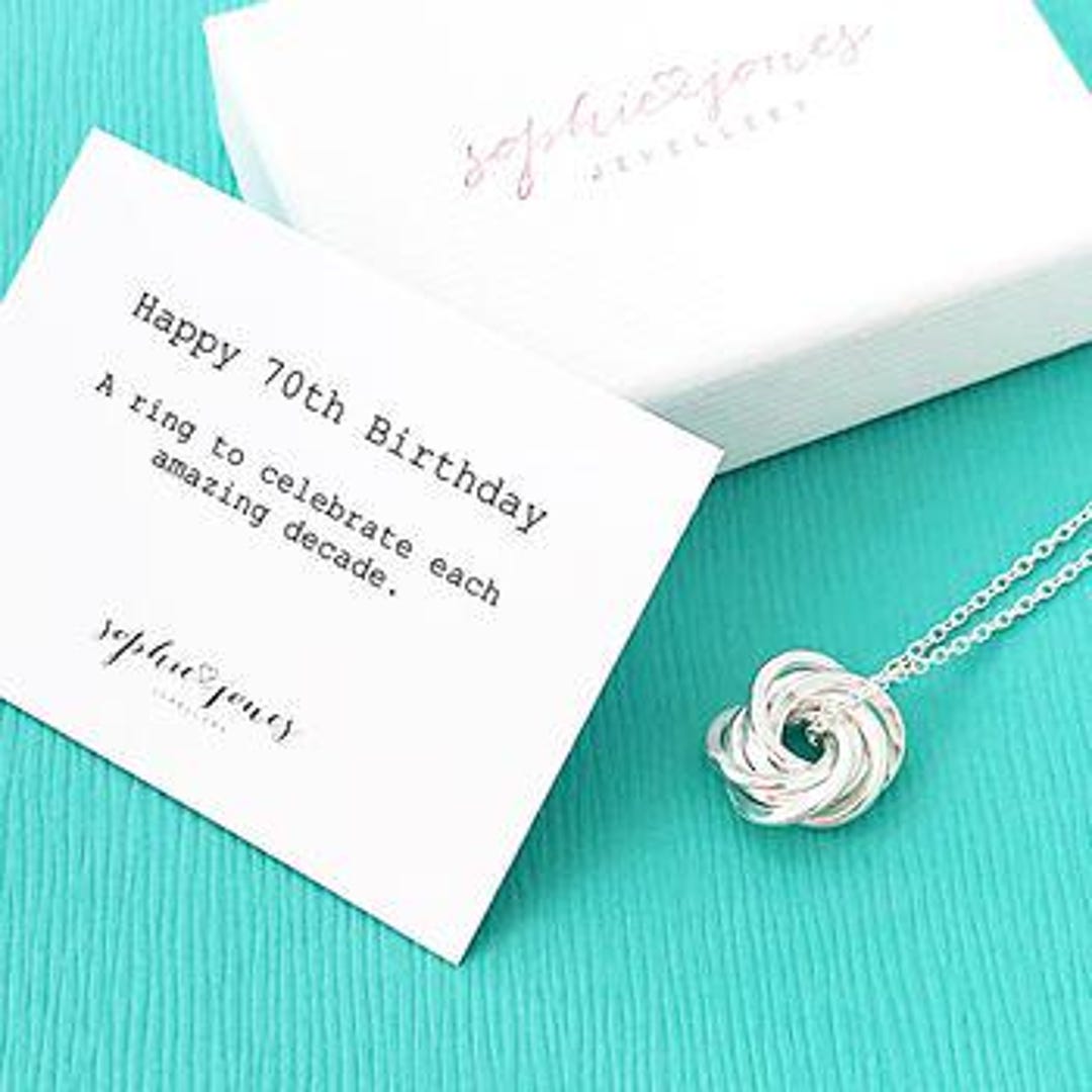 70th Birthday Seven Interlinked Rings Necklace - Personalised 70th Gift ...