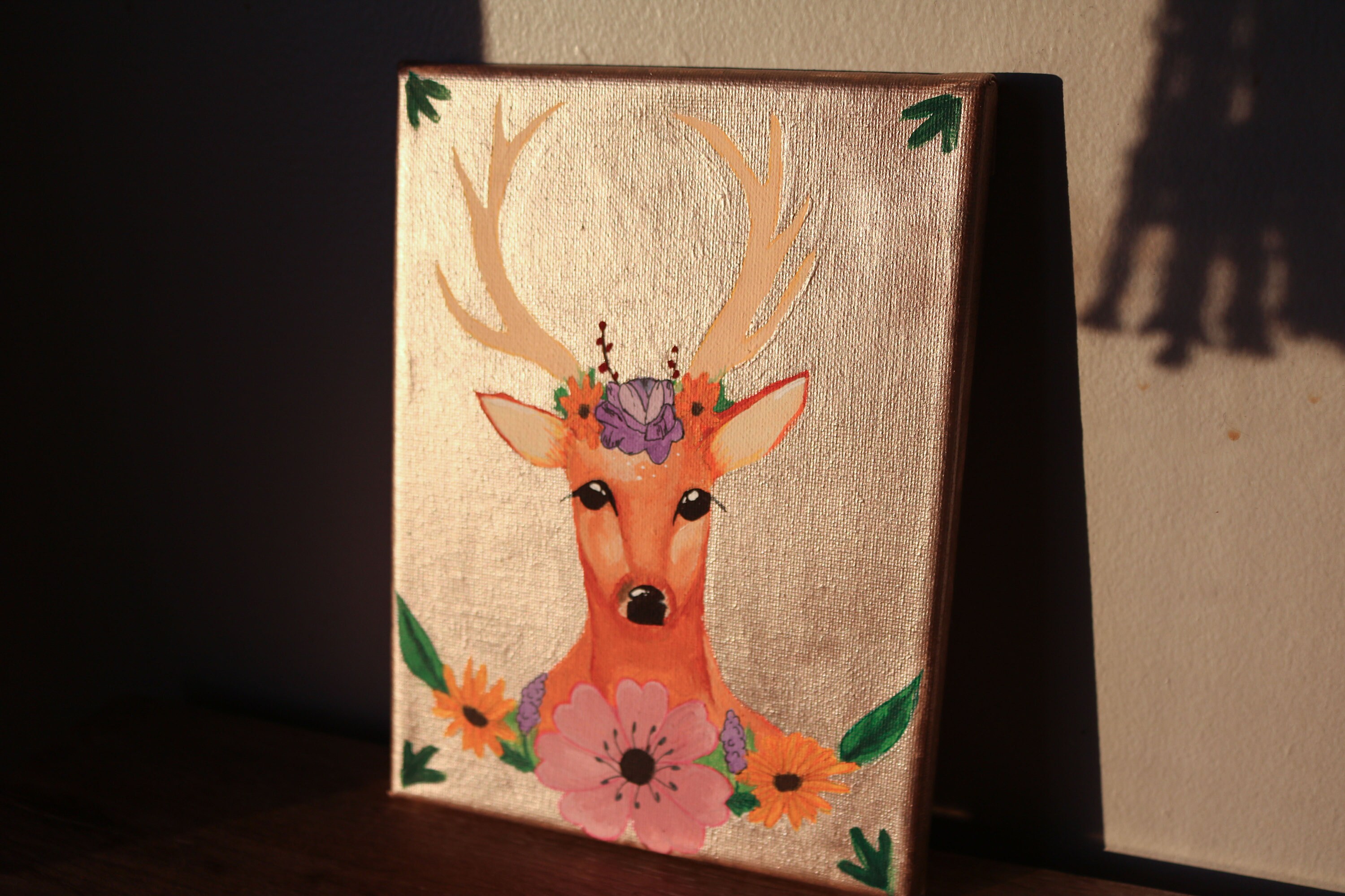 Metallische Leinwand floral Hirsch Wandkunst Acryl-Malerei - Etsy.de