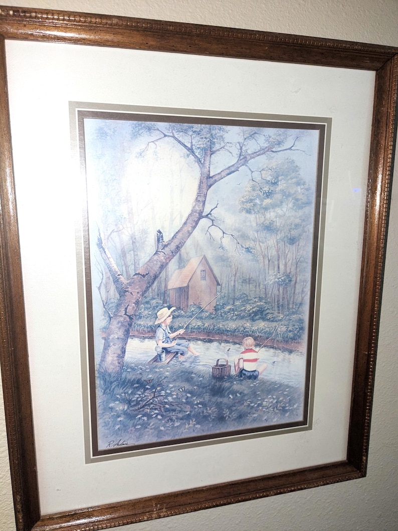 Vintage Framed Print by - R. Adair - Two Boys Fishing - Etsy