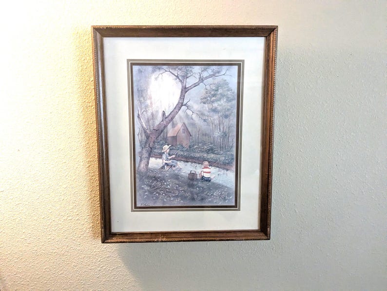 Vintage Framed Print by - R. Adair - Two Boys Fishing - Etsy