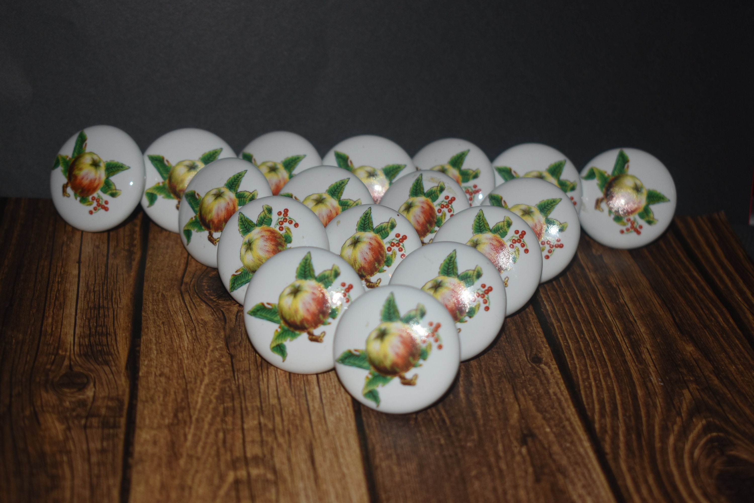 Vintage APPLE Design Porcelain Cabinet Knobs 4 Sets Available - Etsy