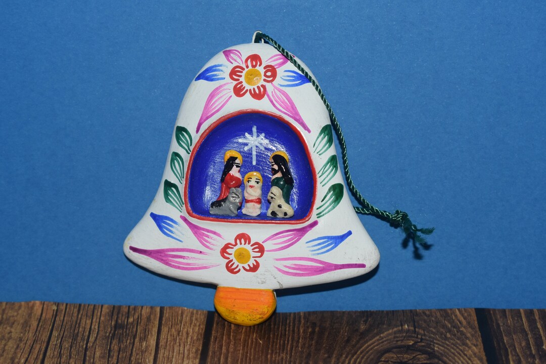 Vintage PERUVIAN Hand-painted Ceramic Nativity Bell Shaped Ornament - Etsy