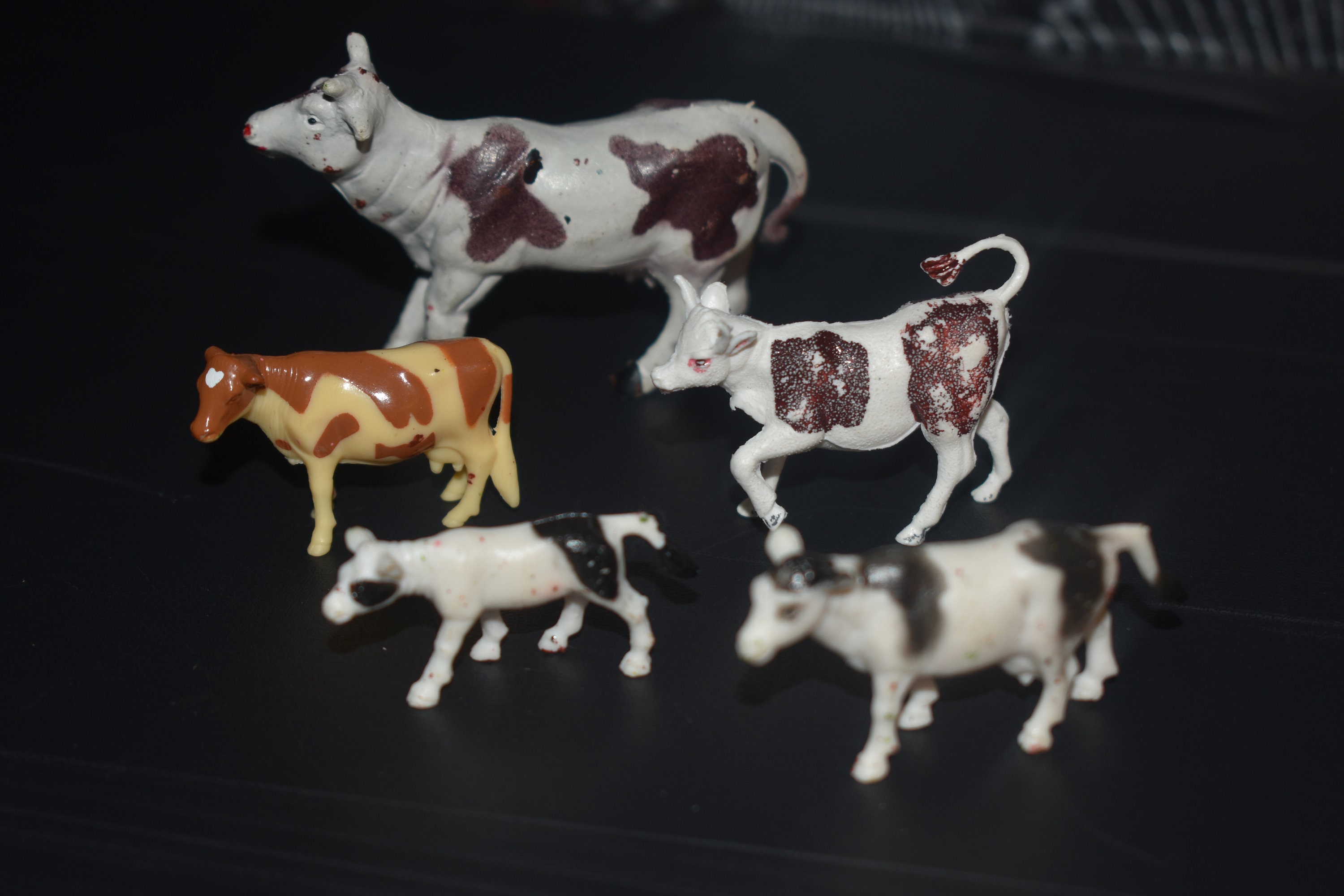 Vintage Miniature Plastic Cow Figures Set of 5 Toy/cake Topper/crafts ...