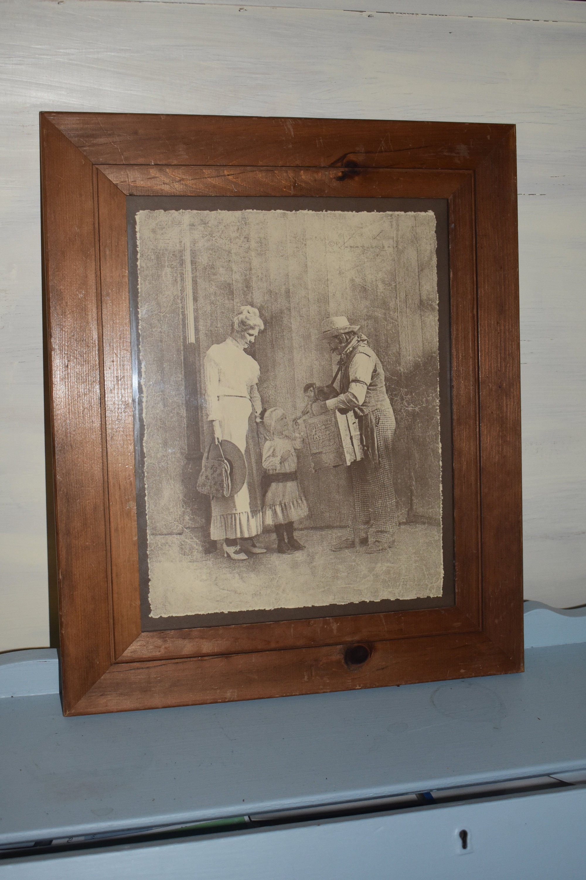 Vintage 1970's Mom and Daughter/man With Monkey/ Framed Sepia Print by ...
