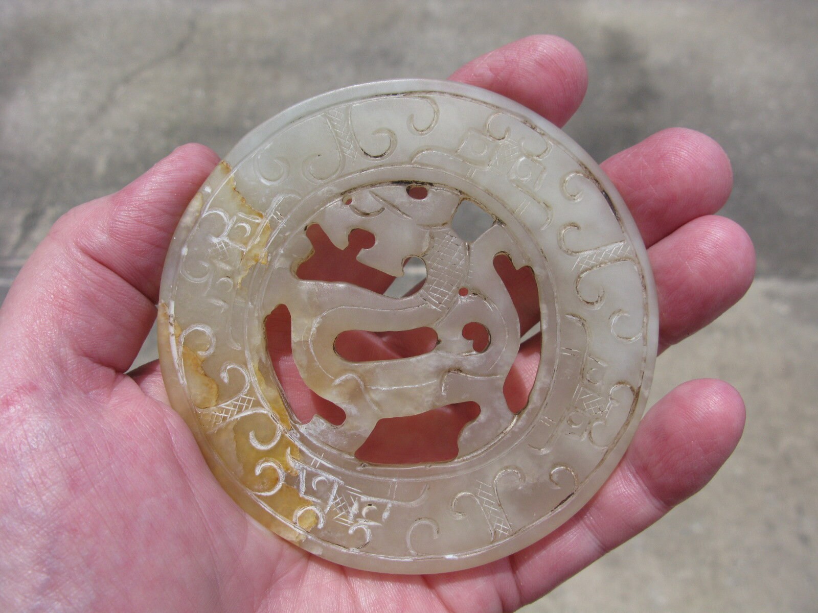 Vintage Carved Stone Disk With Archaic Foliate Dragon Green - Etsy