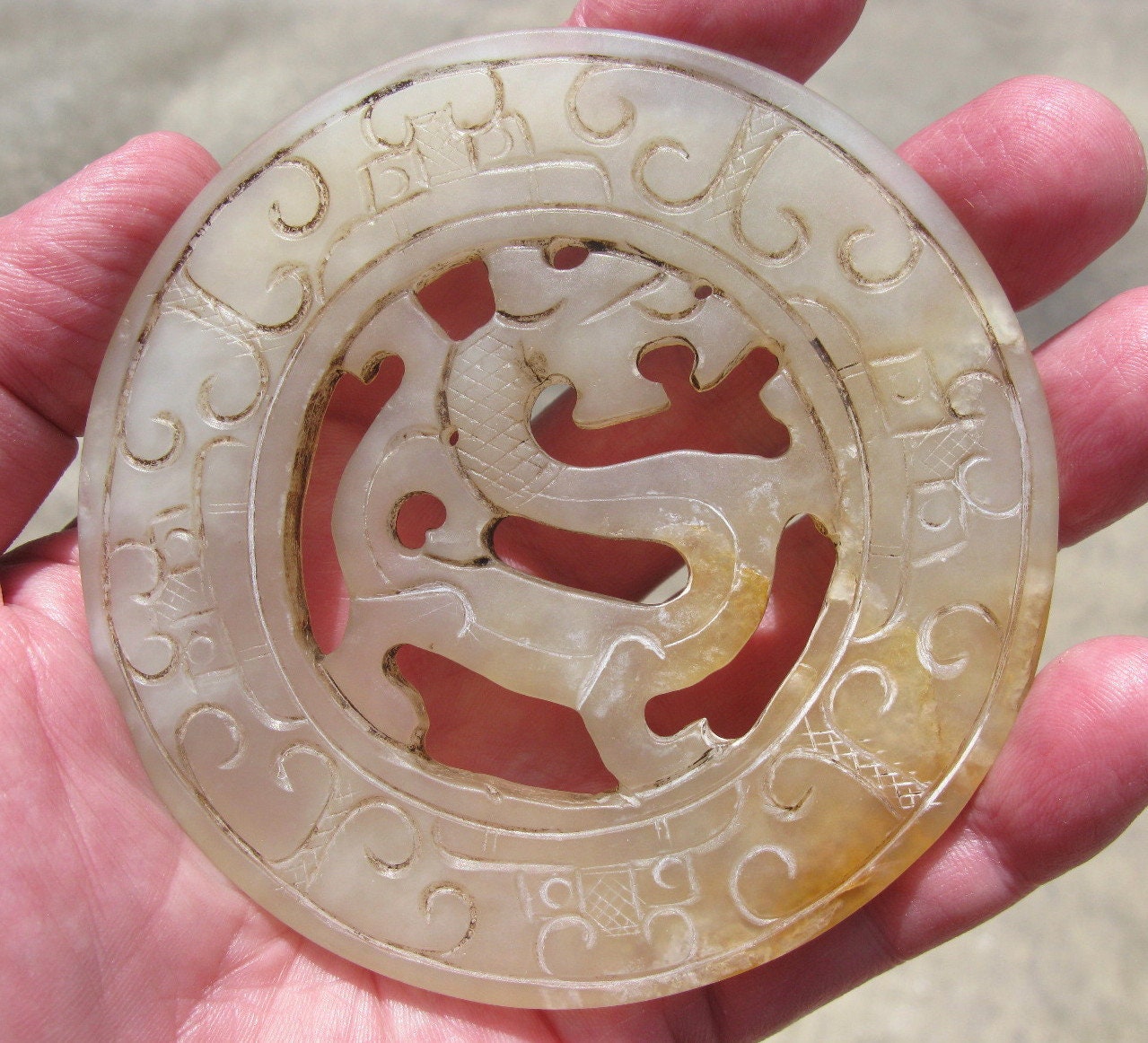 Vintage Carved Stone Disk With Archaic Foliate Dragon Green - Etsy