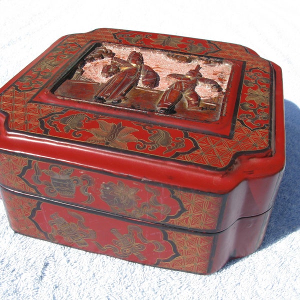 Antique Japanese Red Lacquer Box - Etsy
