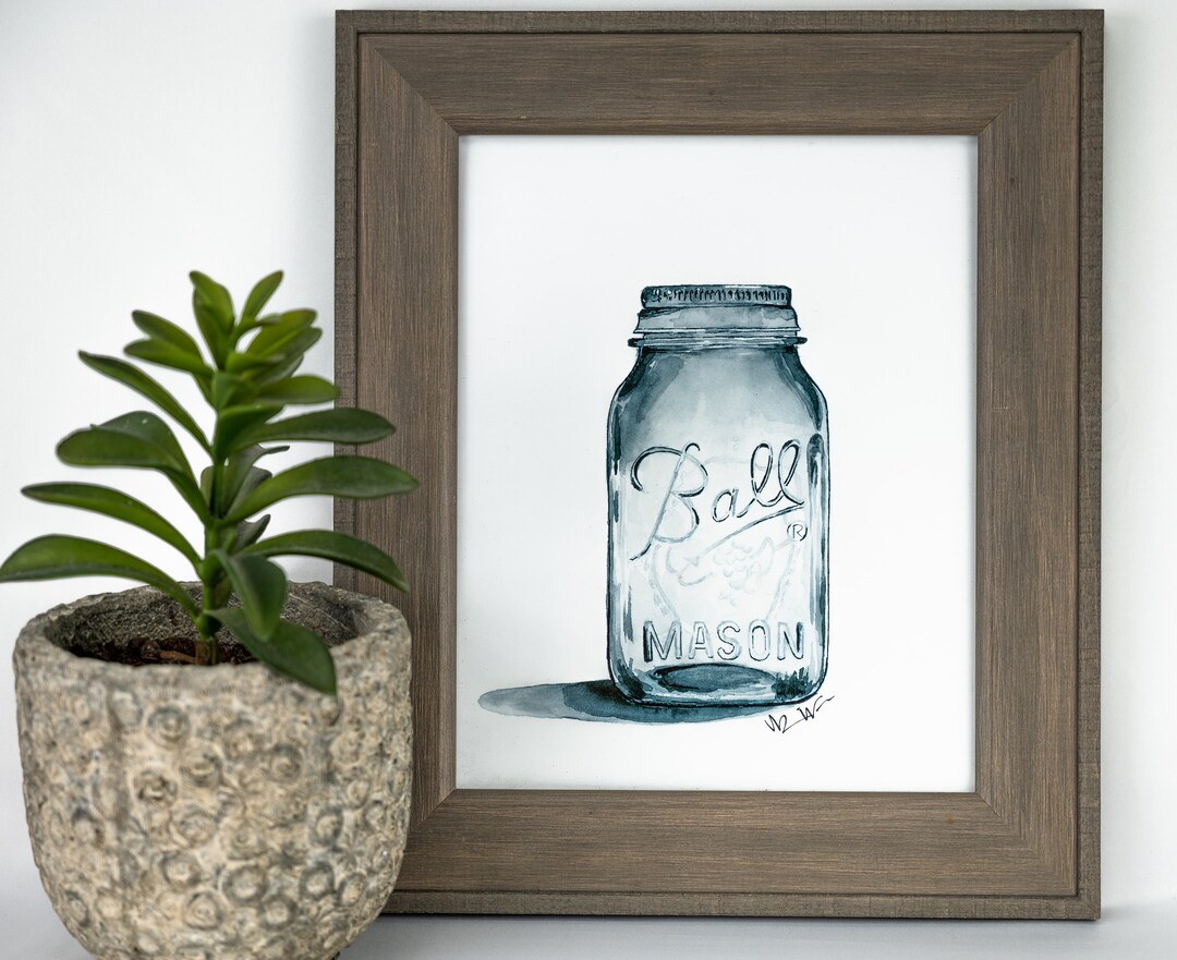 Ball Mason Jar Watercolor Art Print, Kitchen Wall Decor - Etsy