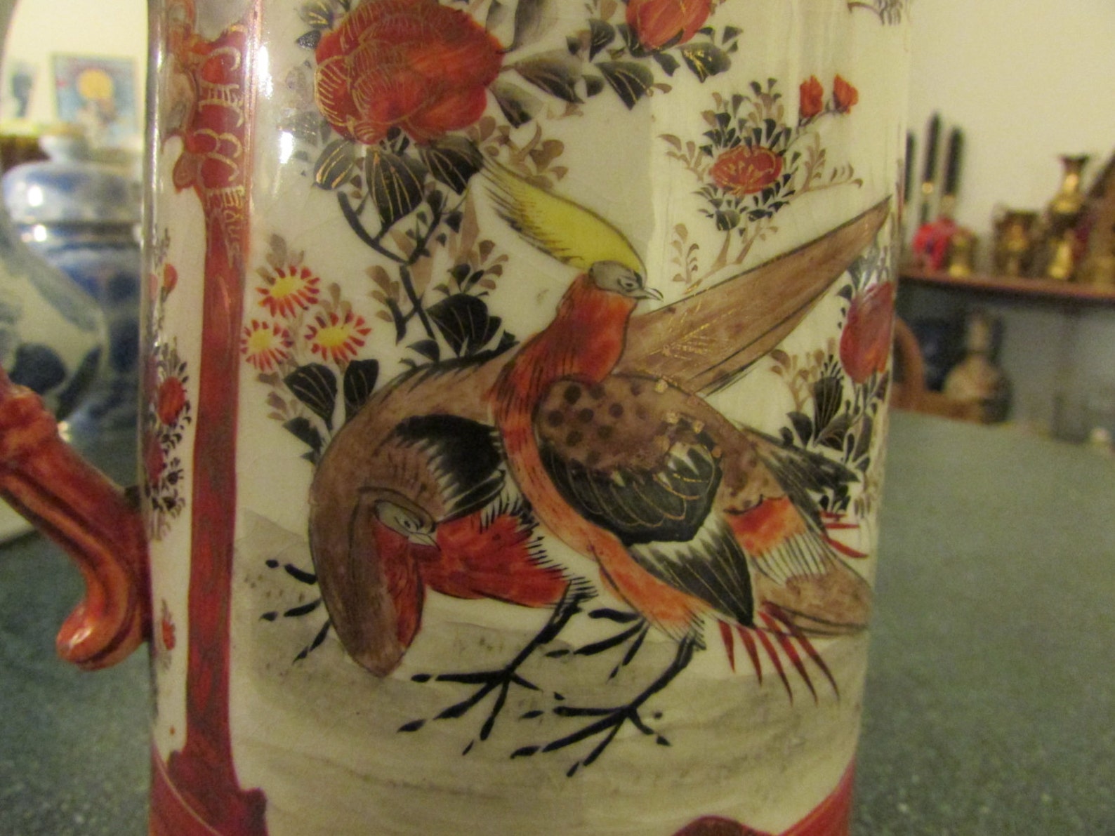 Antique Japanese Kutani Porcelain Pitcher W/ Birds,hand Painted Gilt ...