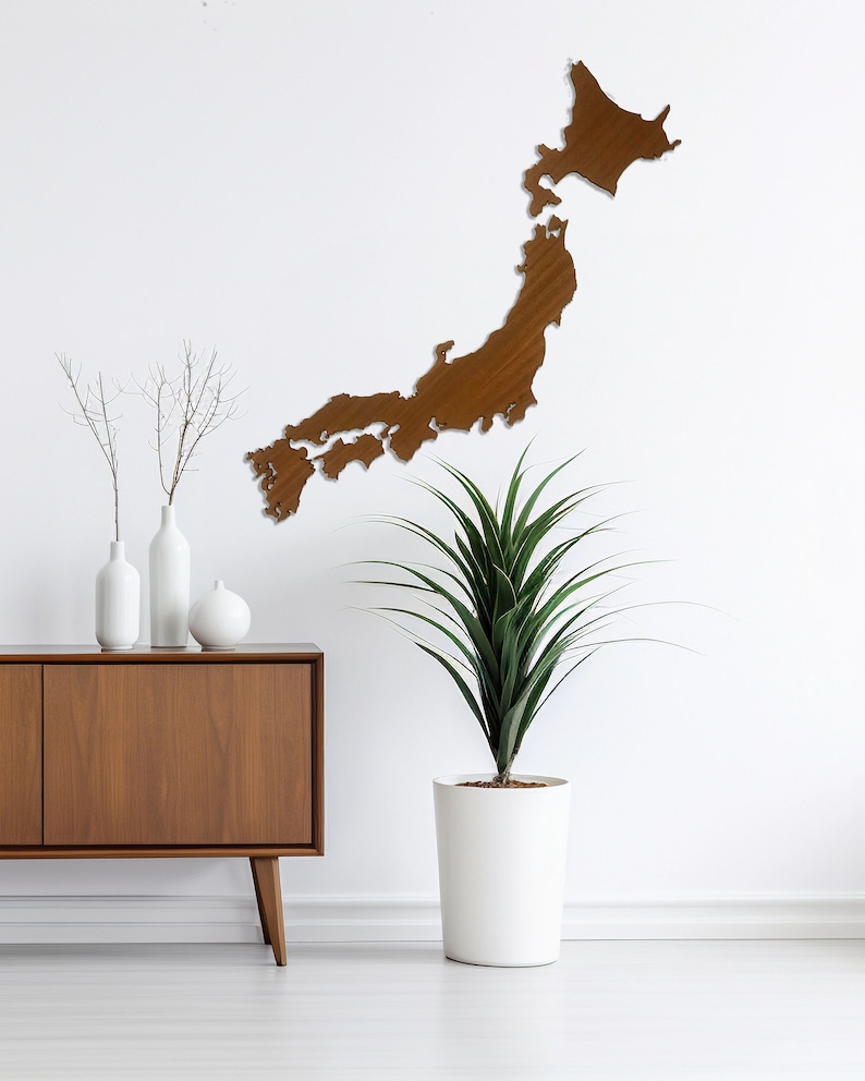 REAL WOOD Japan Map Mahogany 4mm., Wall Art, Apartment Decor, Map Board ...