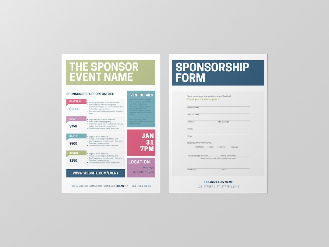 Event Sponsorship Levels Packet Template | Fundraiser Sponsorship ...