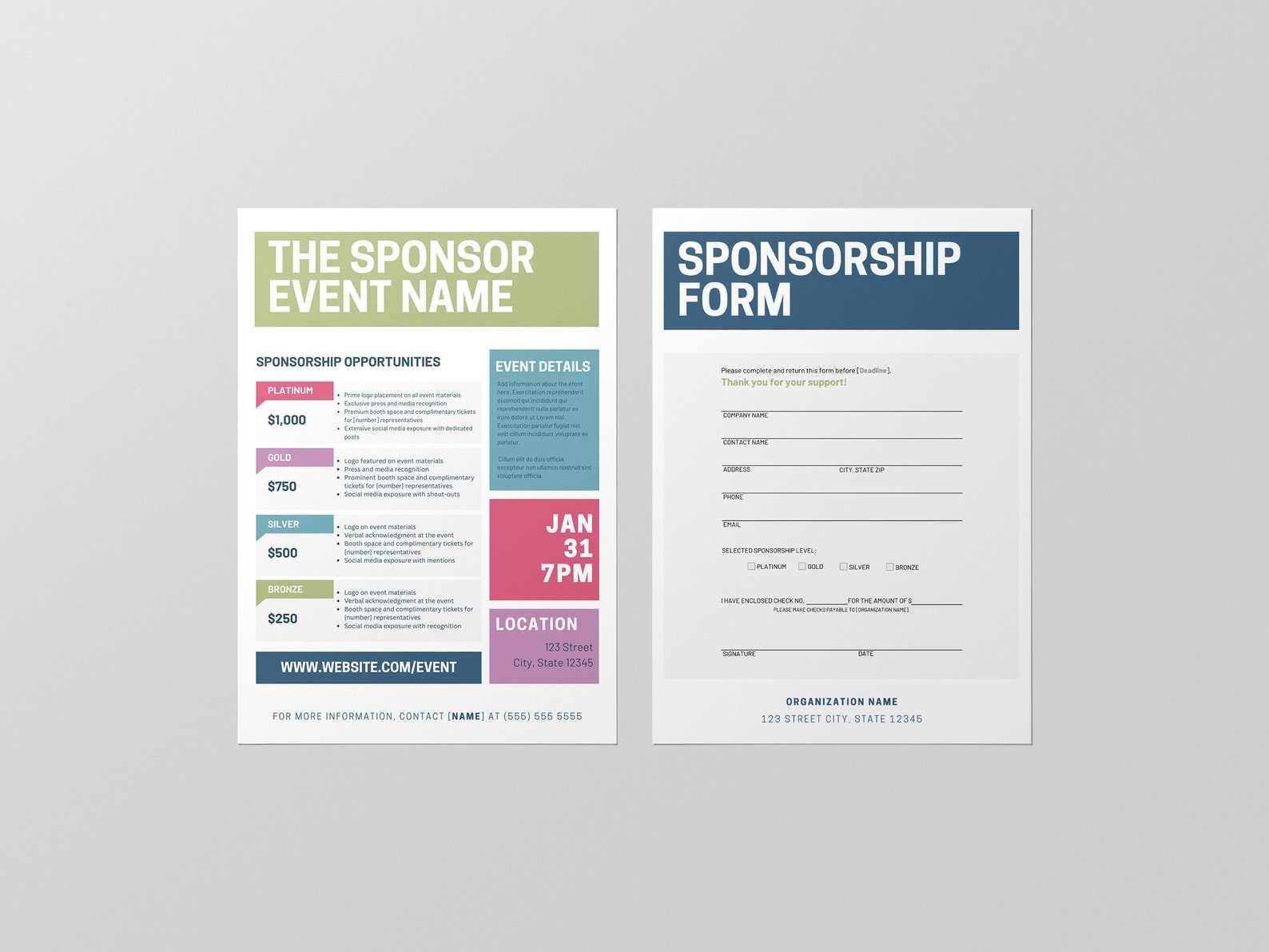 Event Sponsorship Levels Packet Template | Fundraiser Sponsorship ...