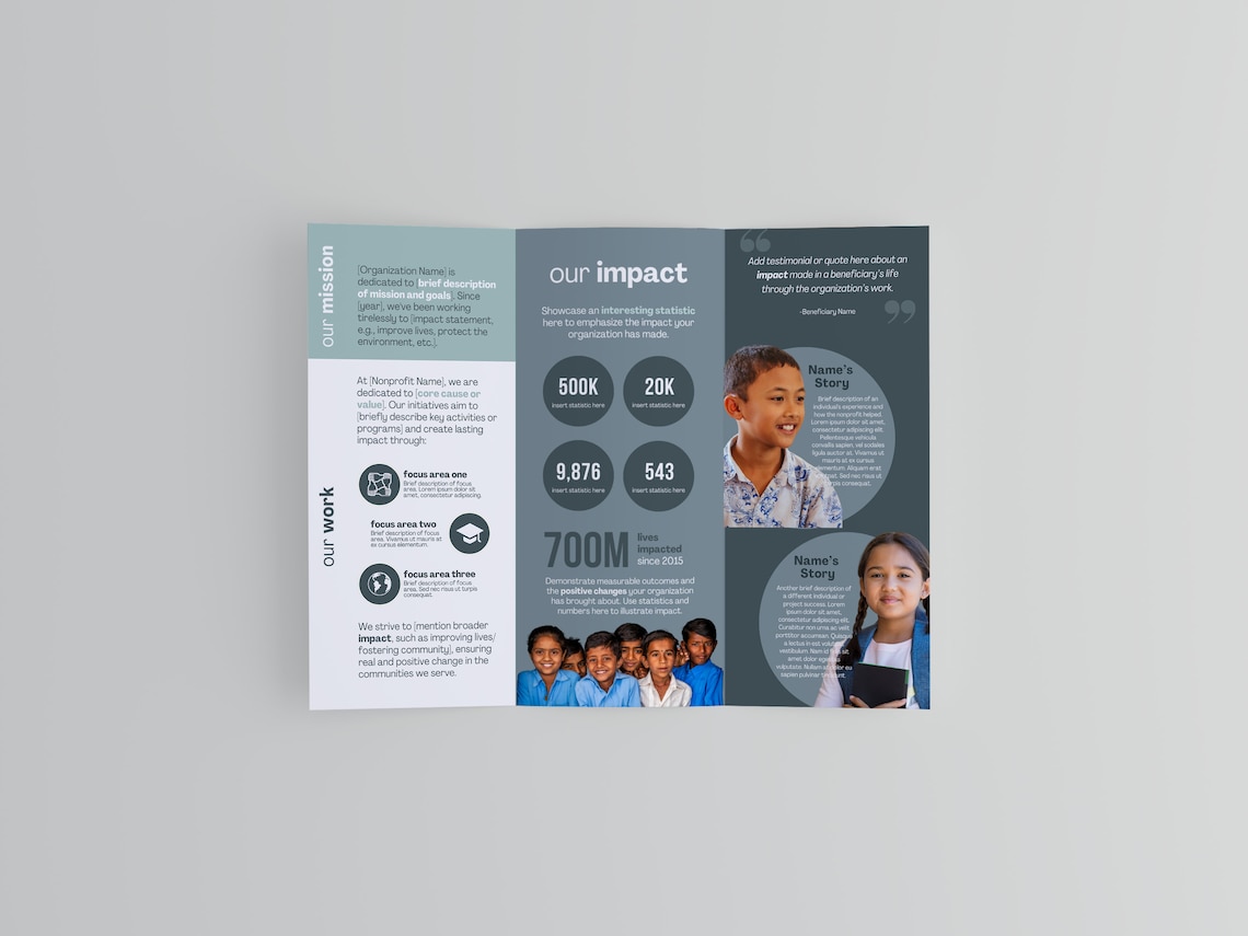 Nonprofit Impact Trifold Brochure Template | Editable Brochure | US ...