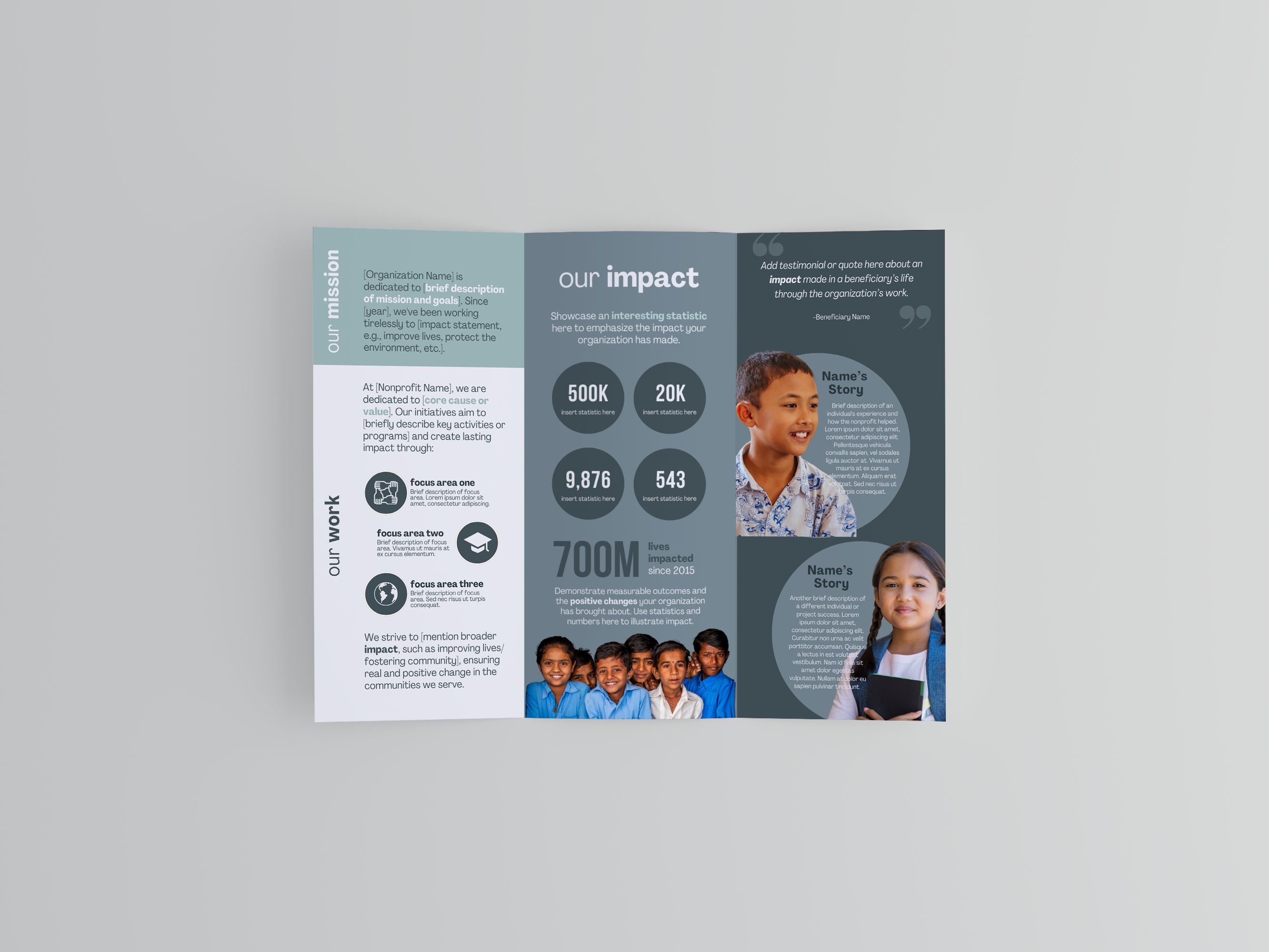Nonprofit Impact Trifold Brochure Template | Editable Brochure | US Letter Size 11x8.5 | Canva ...