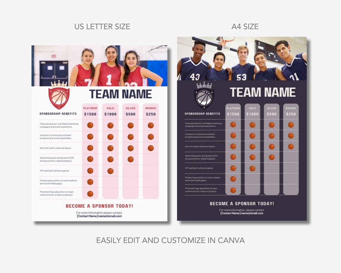 Basketball Sponsorship | Sports Team Sponsorship Package Template | Customizable Editable Two ...