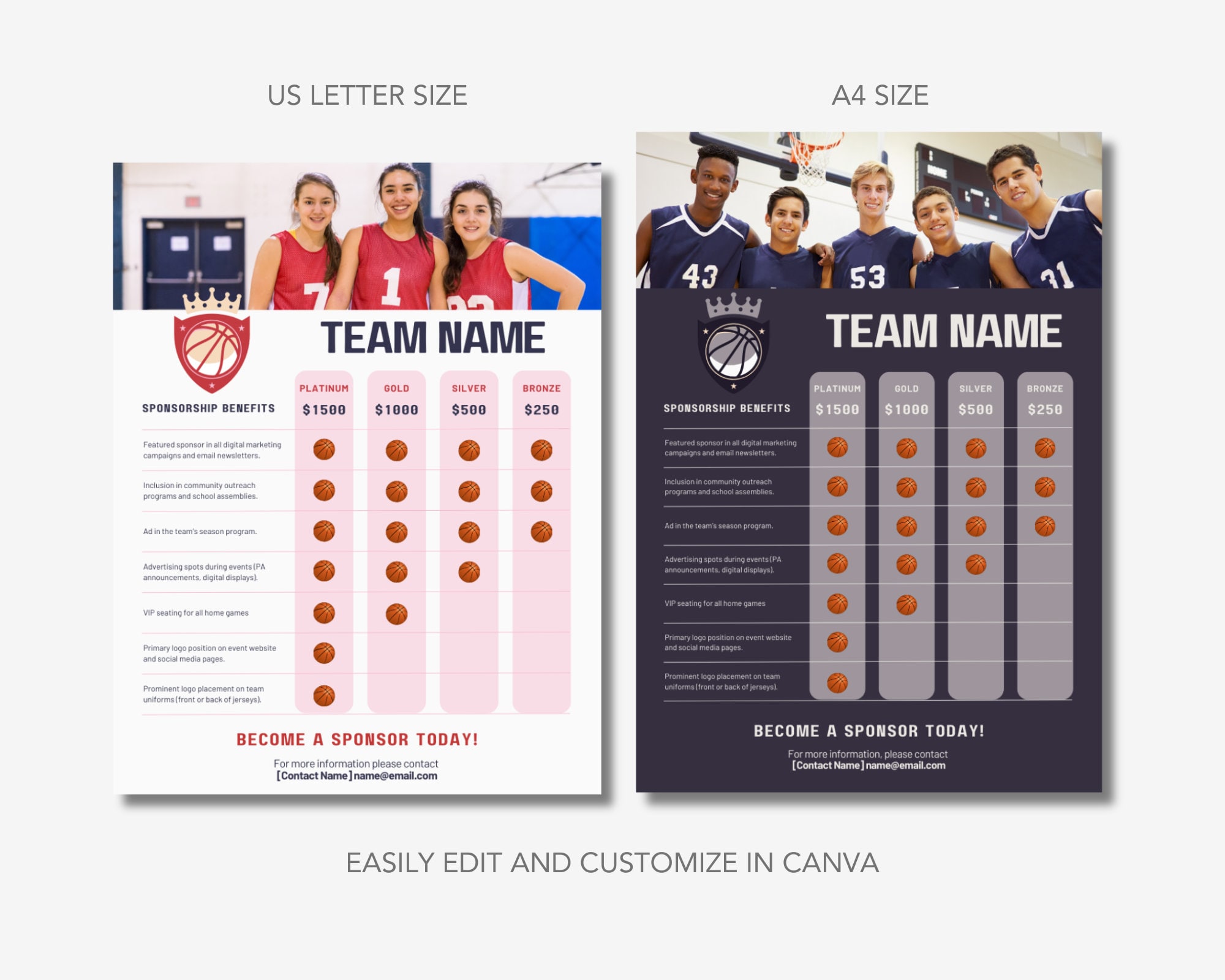 Basketball Sponsorship | Sports Team Sponsorship Package Template | Customizable Editable Two ...