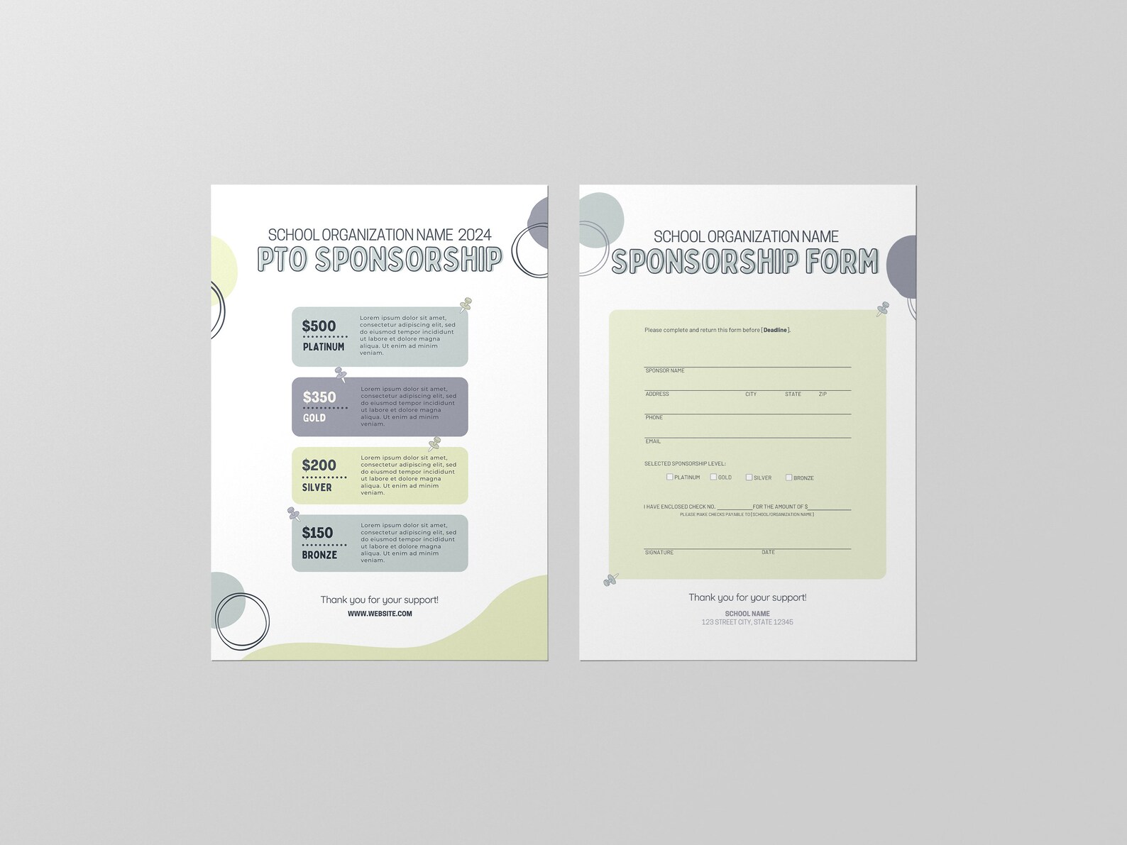 Customizable School PTO Sponsorship Package | Canva Template - Etsy
