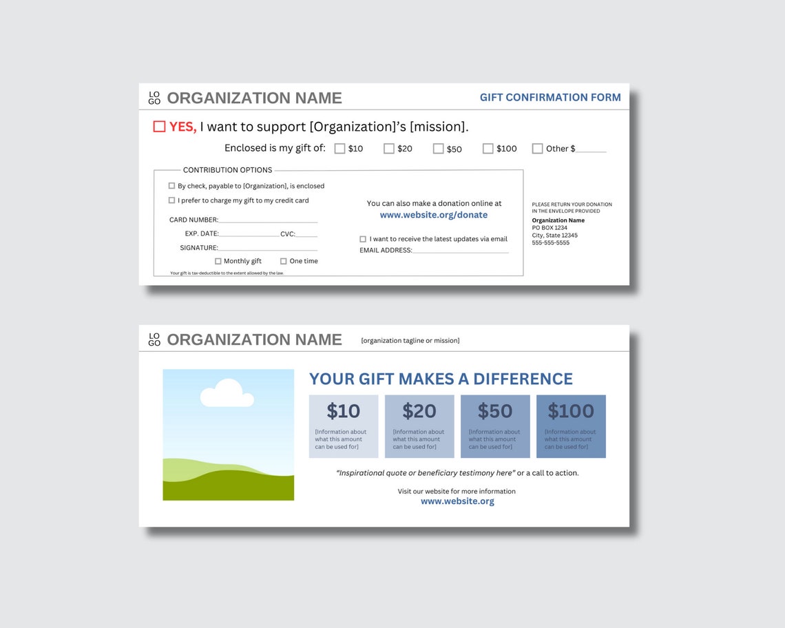 Donor Reply Card Template | Nonprofit Direct Mail Donation Form - Etsy