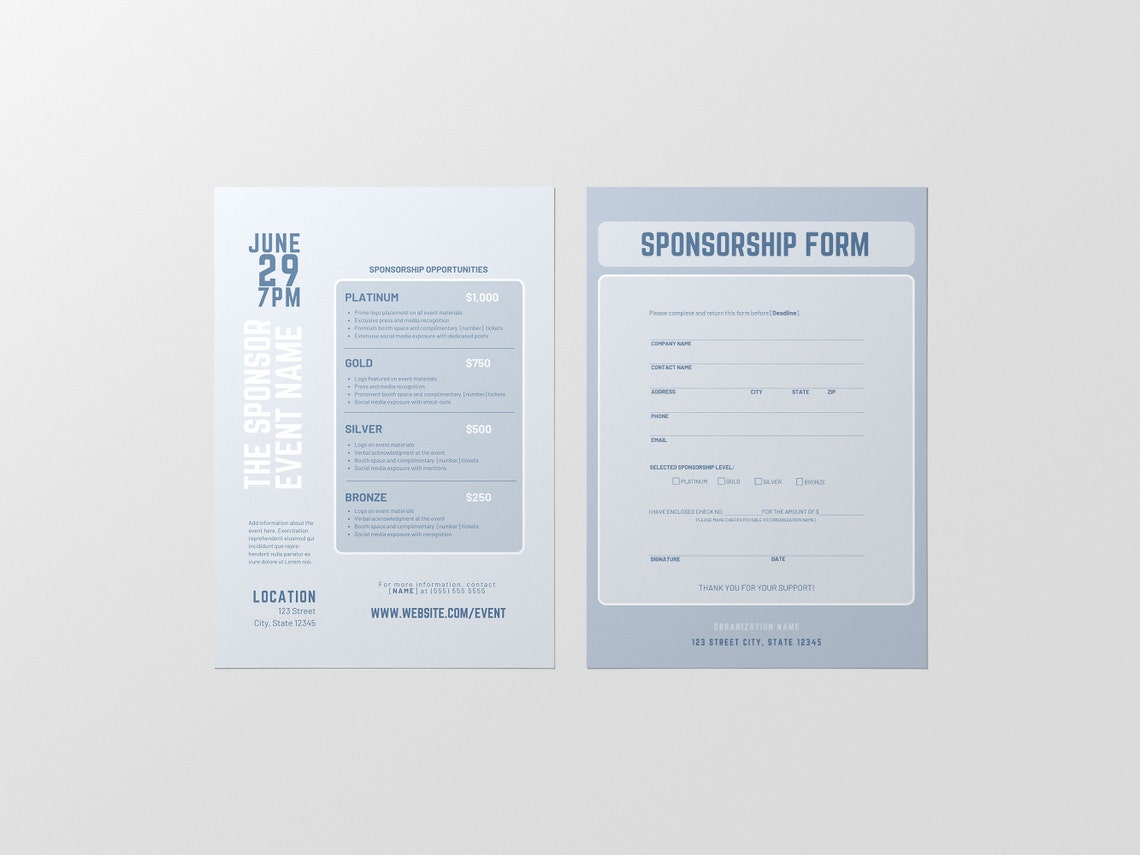 Event Sponsorship Levels Template Packet | Fundraiser Sponsorship ...