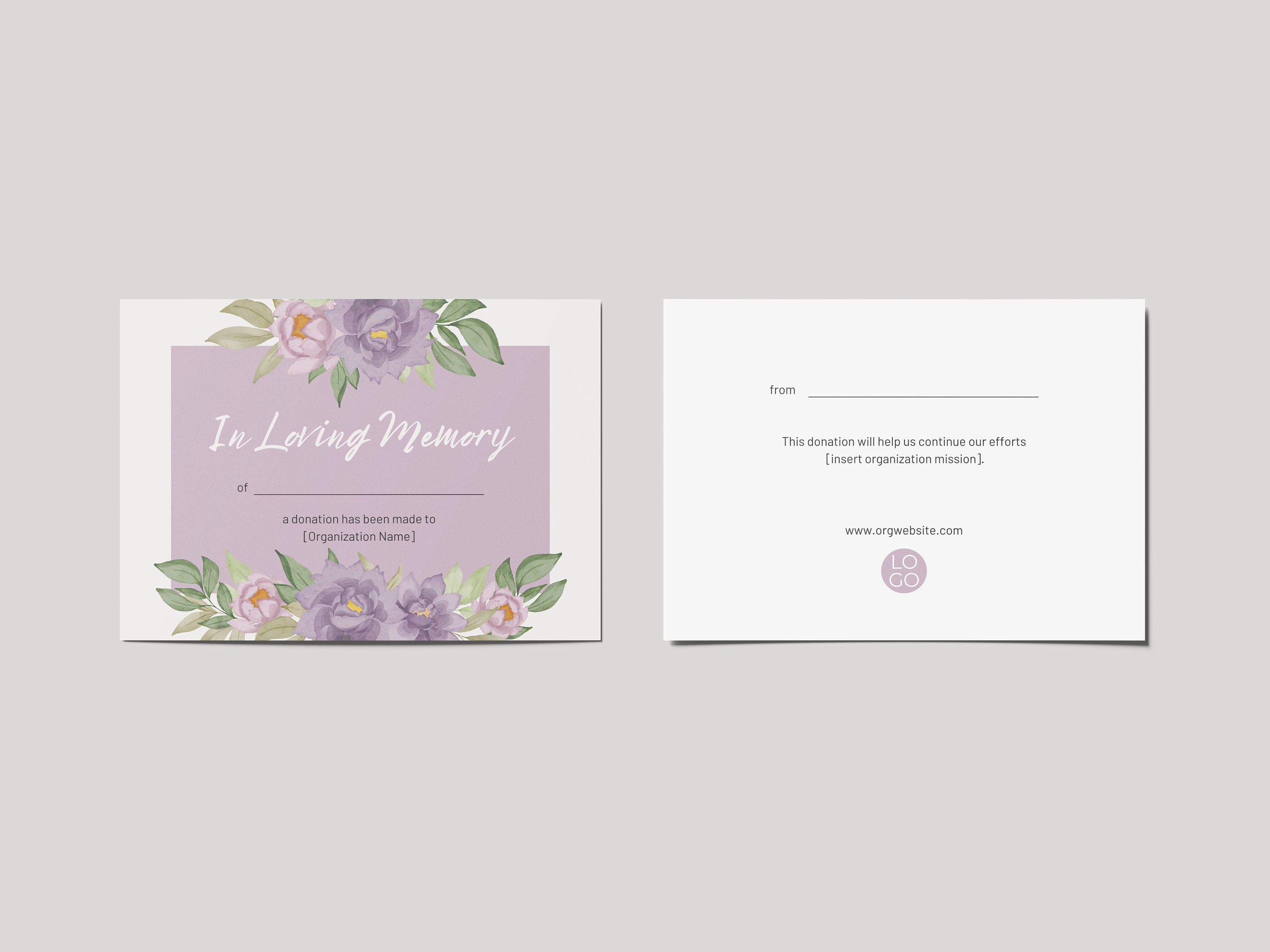 In Memory of Donation Card | Memorial Gift Acknowledgement Card ...
