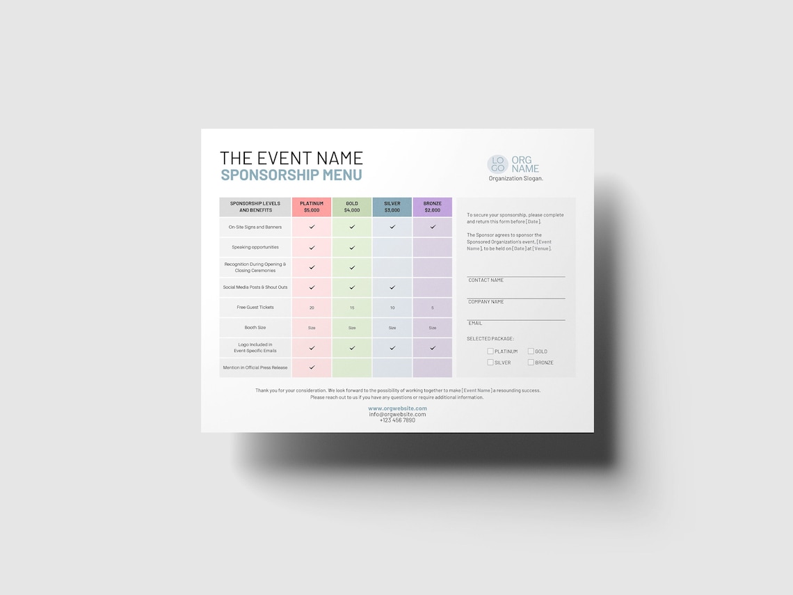 Event Sponsorship Levels Template | Fundraiser Sponsorship Levels and ...